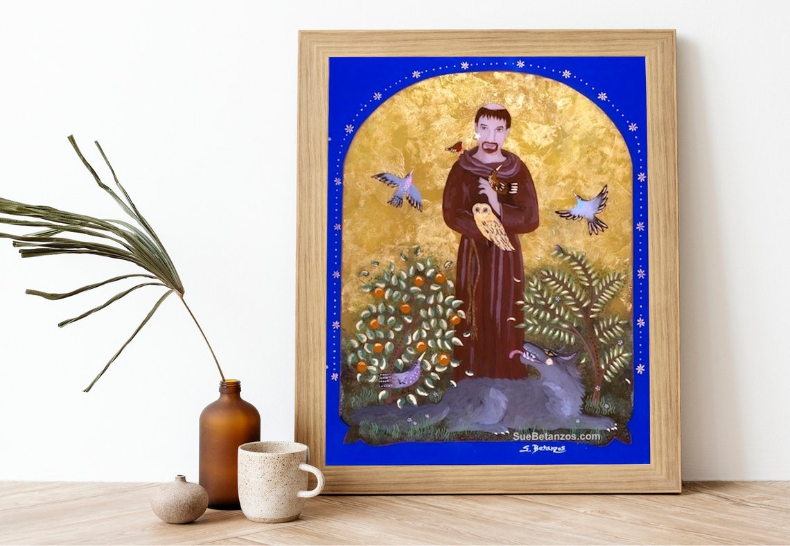 St Francis of Assisi Art With Wolf Print Catholic Saint - Etsy