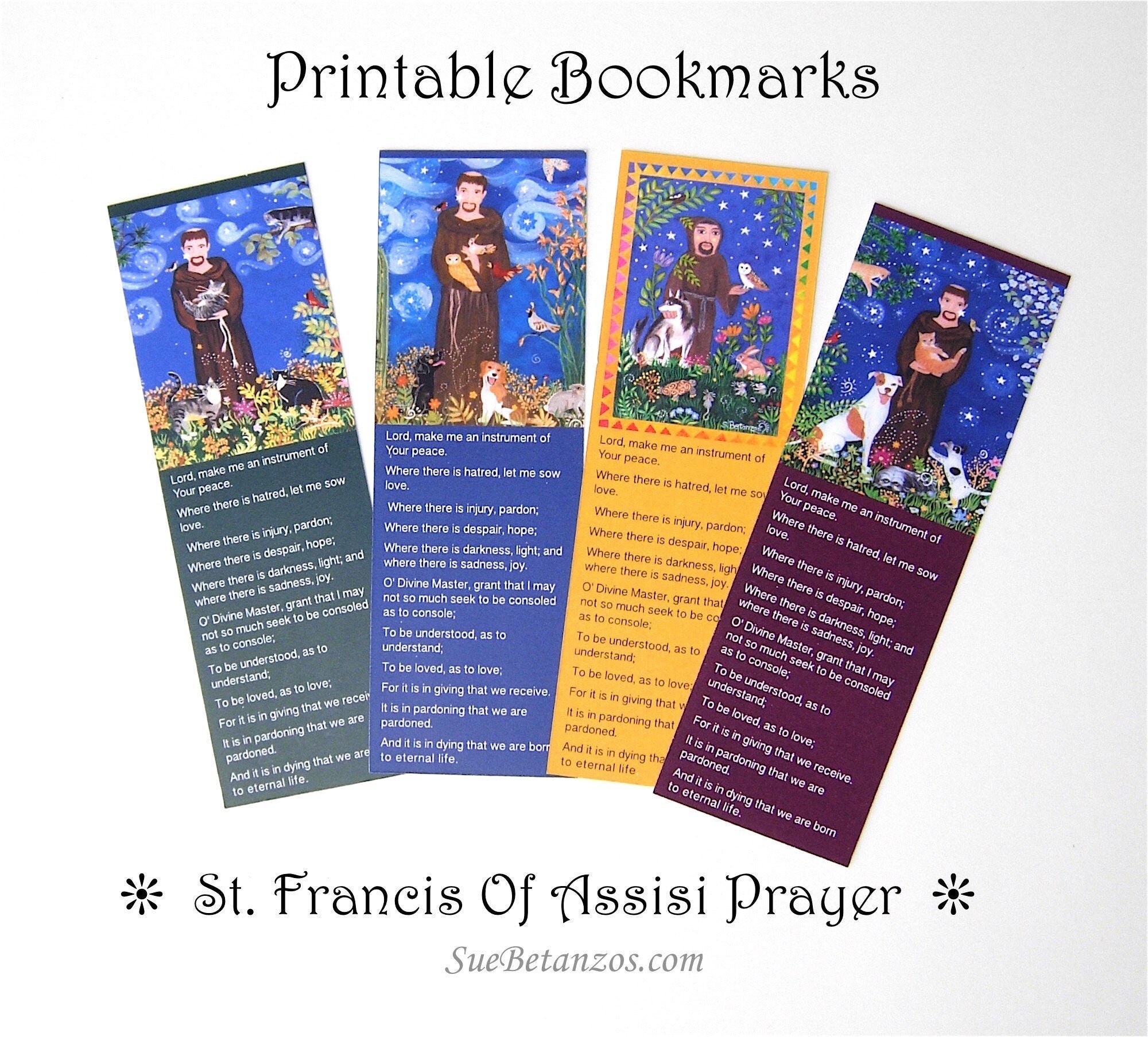Printable Prayer Bookmarks St. Francis Prayer By Sue Betanzos | Etsy