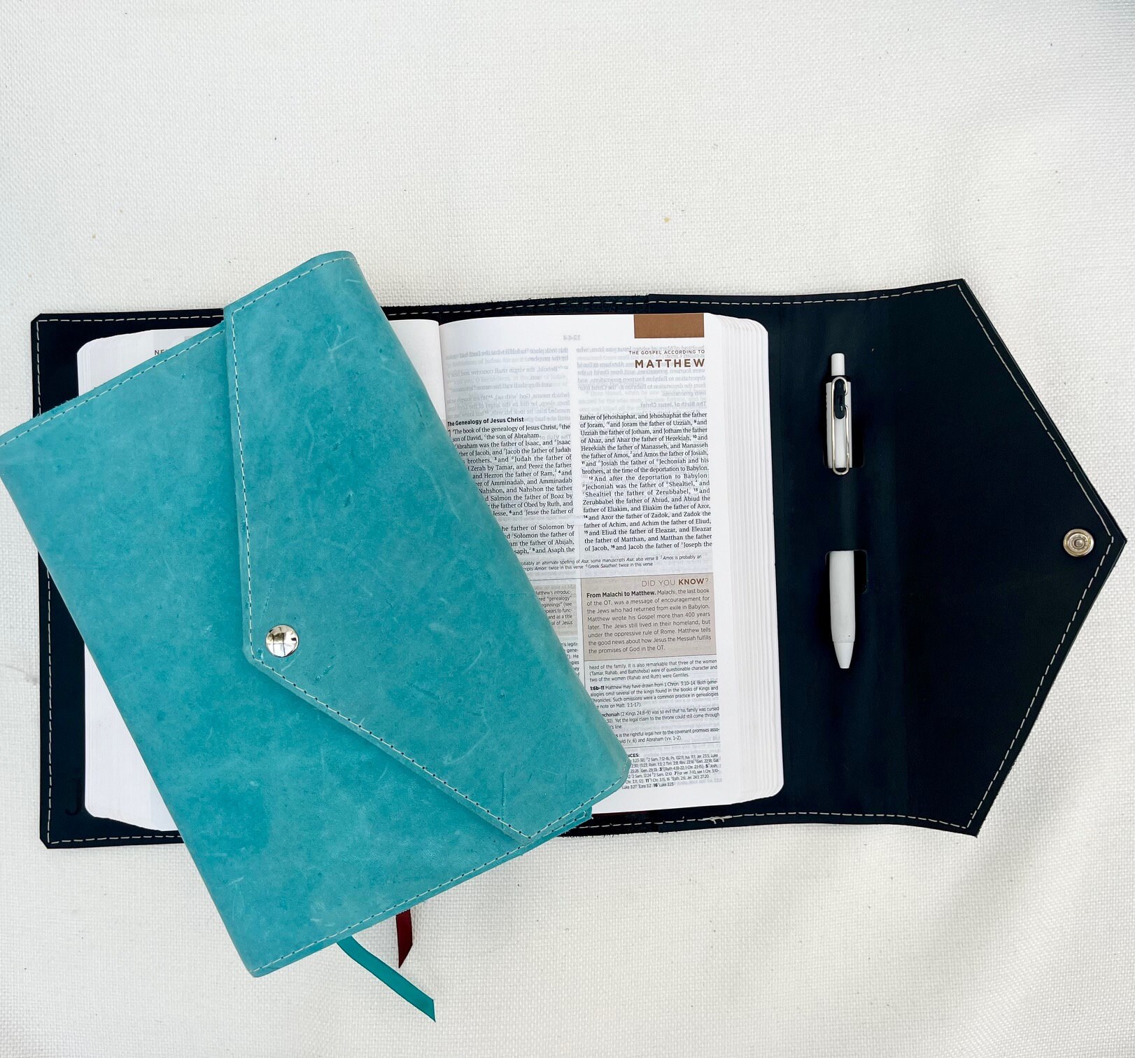 Custom Handmade Leather Bible Cover, Snap Close Bible Protector ...