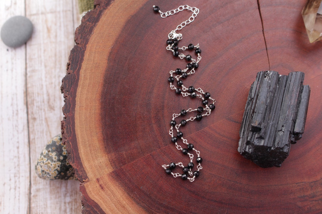 Black Spinel Wire Wrapped Necklace: Sterling Silver Choker, Practical ...
