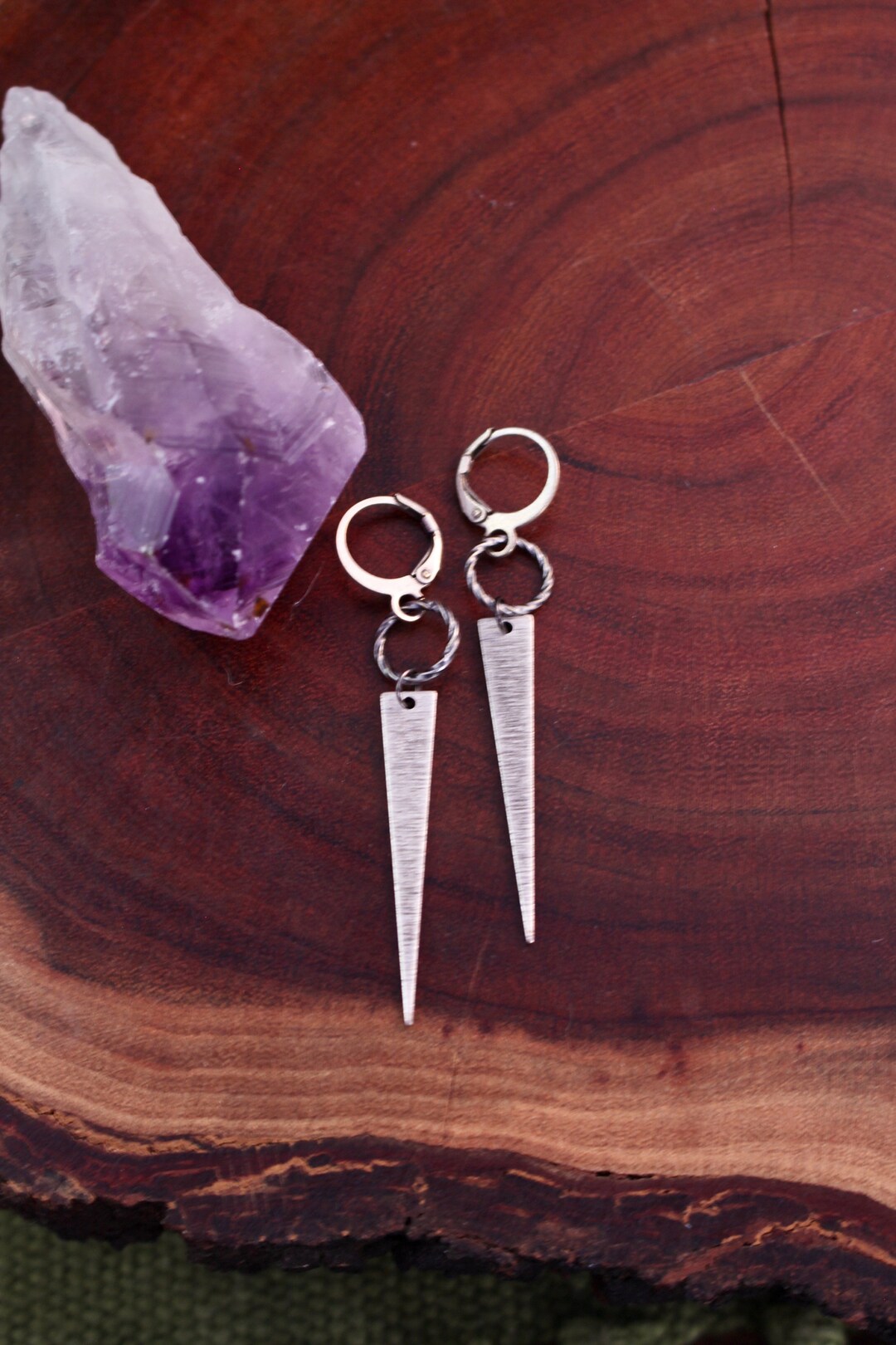 Silver Triangle Spike Earrings // Simple Dangle Earrings // Geometric ...