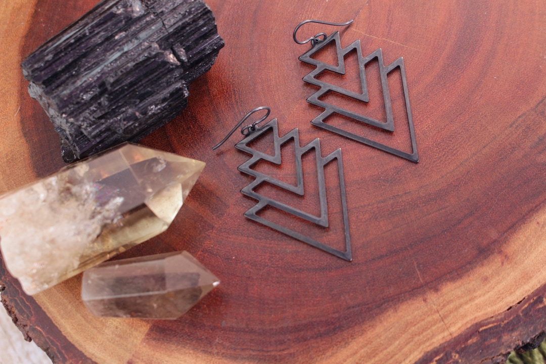 Black Triangle Earrings // Layered Triangle Earrings // Stacked ...