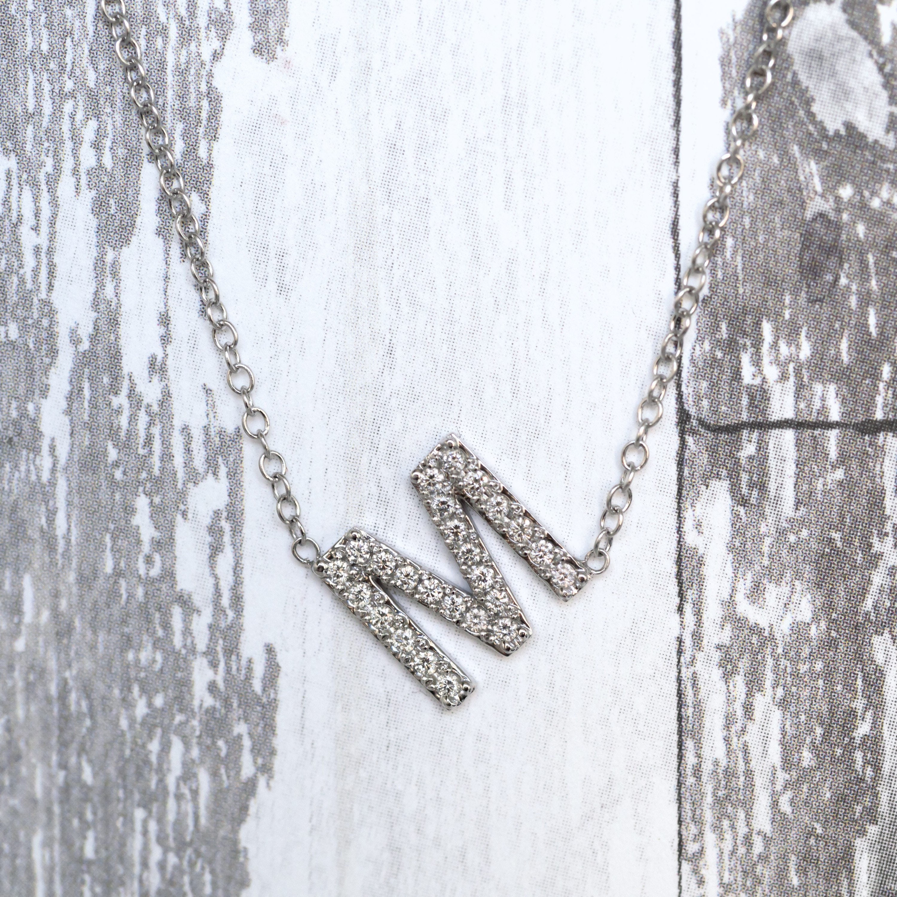 Slanted Block G Diamond Initial Pendant on Dainty Chain, G Letter ...