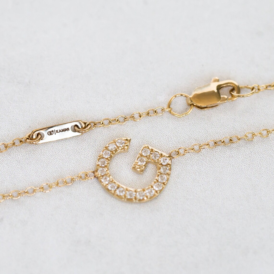 Slanted Block G Diamond Initial Pendant on Dainty Chain, G Letter ...
