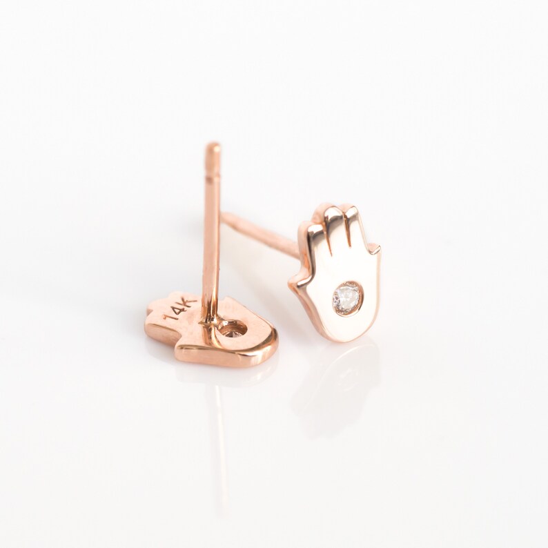 Petite Hamsa Hand Studs With Diamonds in Rose Gold DFE 005 - Etsy