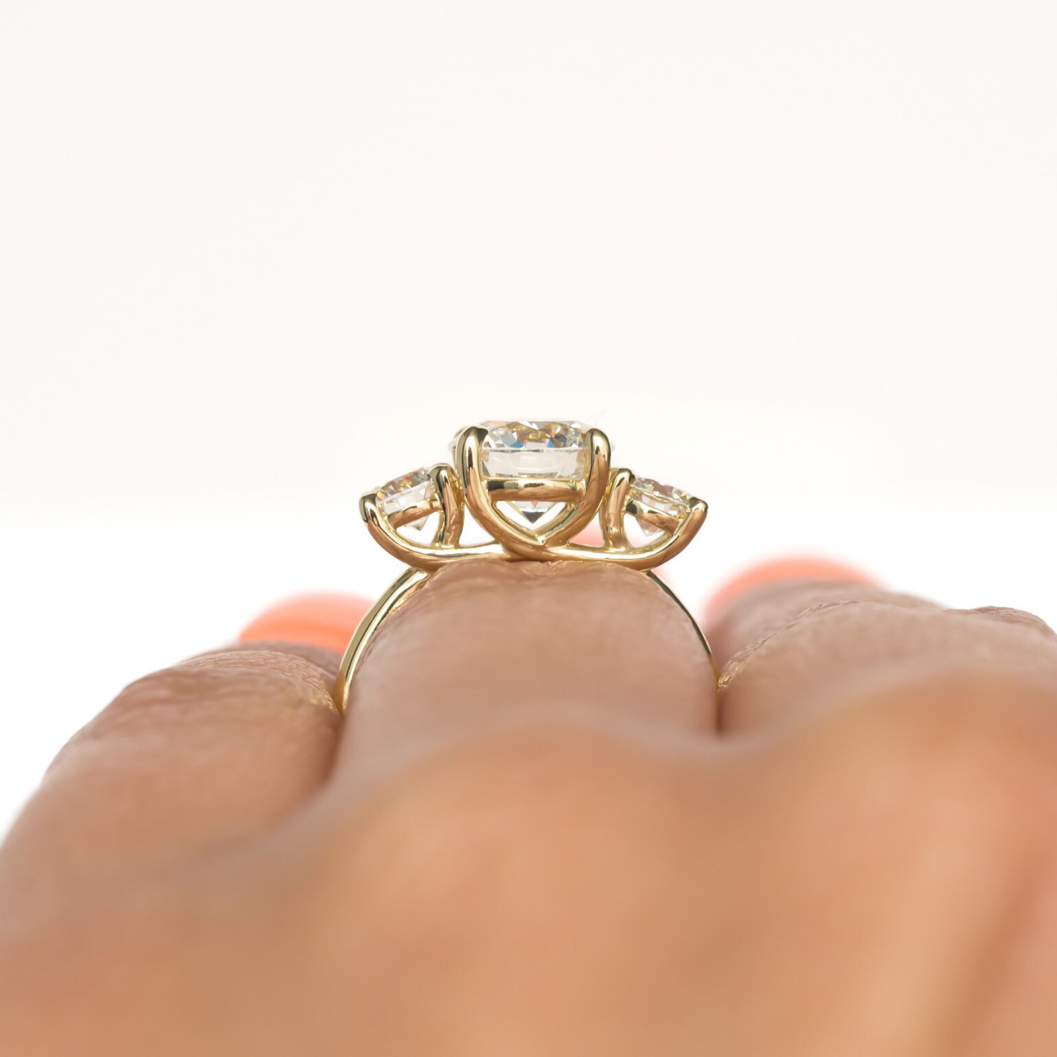 3 Stone Solitaire Engagement Ring Setting on A Thin Yellow - Etsy