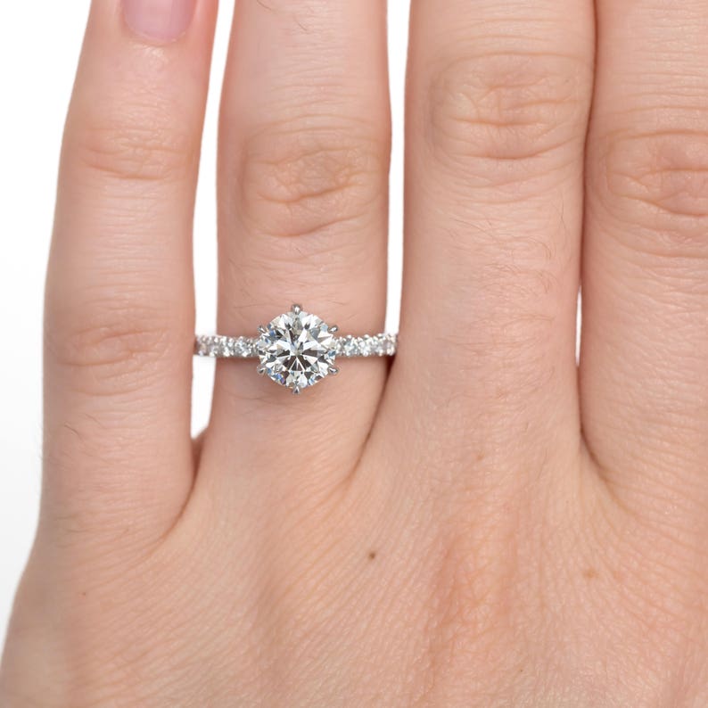 6 Prong Straight Prong Solitaire Engagement Ring Setting With Diamond ...