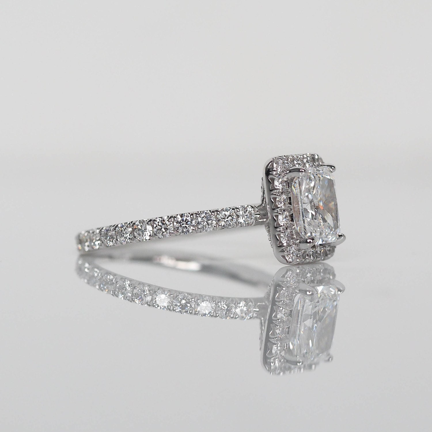 Radiant Cut Engagement Ring Setting With Diamonds on Halo - Etsy