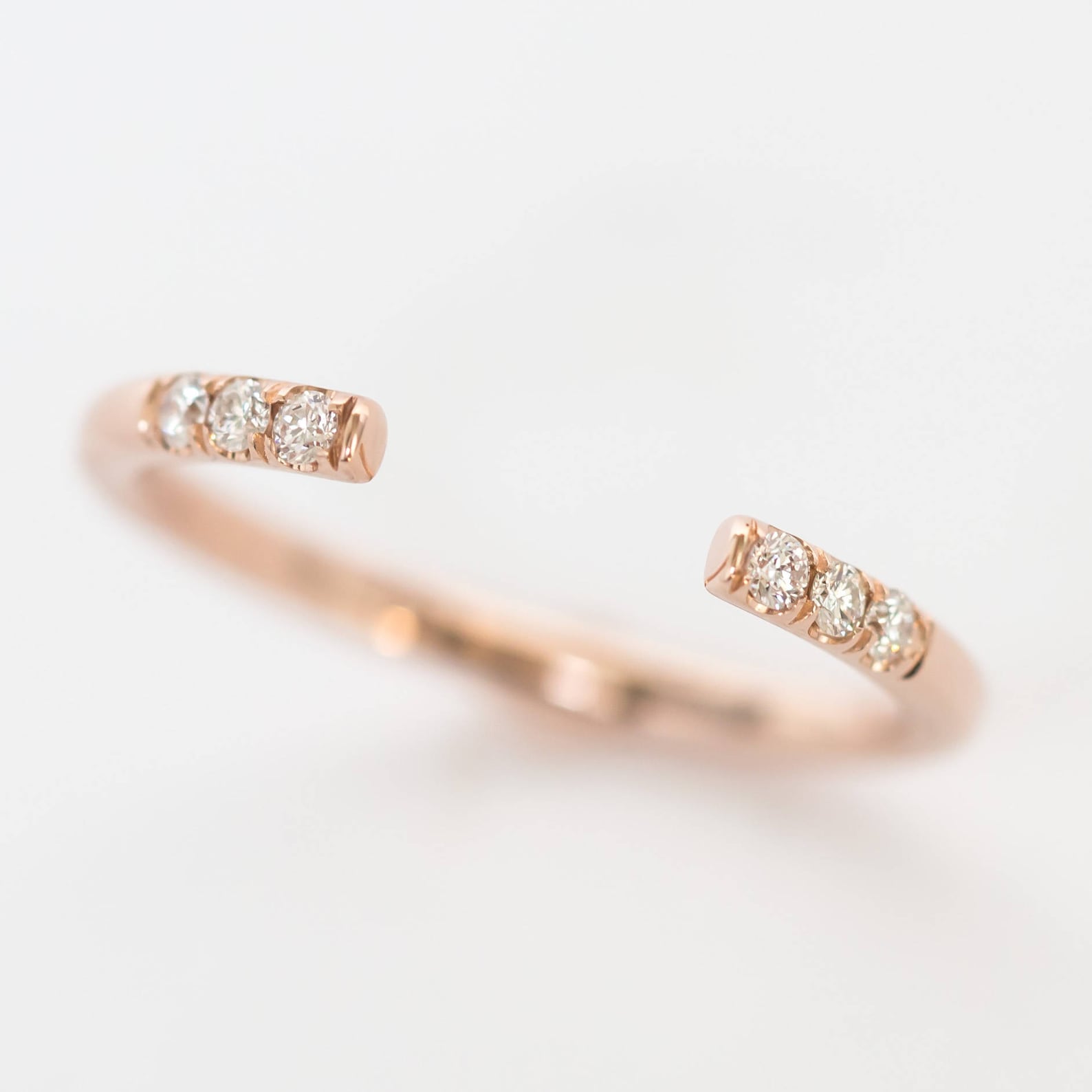 14k Rose Gold Open Cuff Ring, Open Diamond Wedding Band, Open Rose Gold ...
