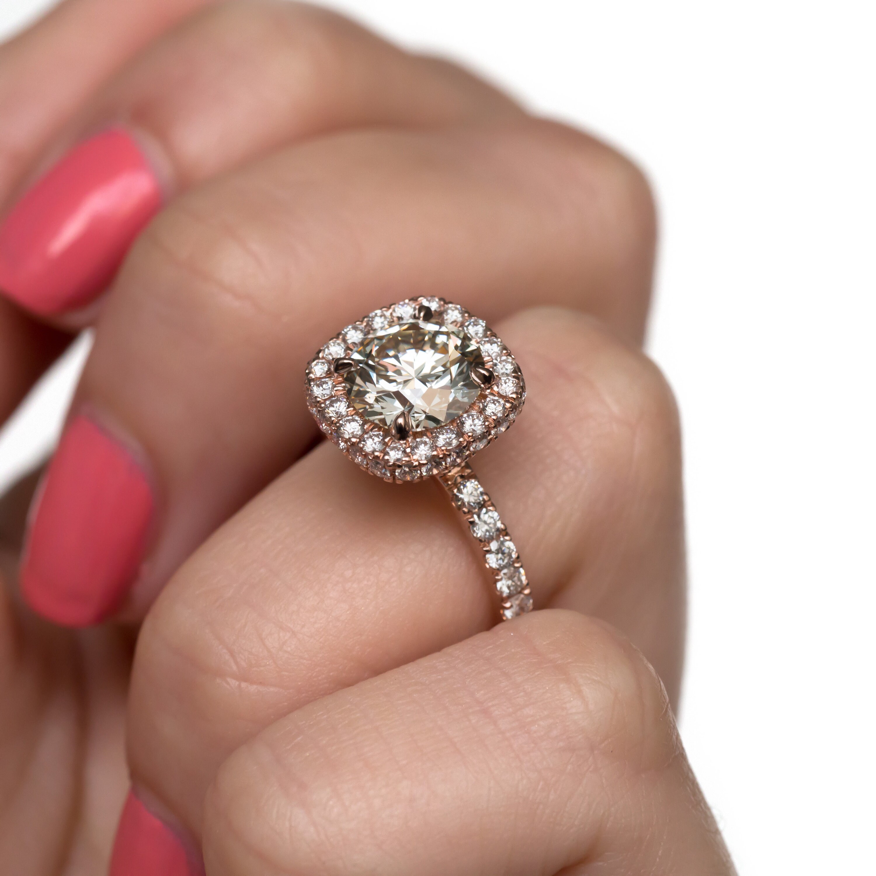 Cushion Halo Engagement Ring Setting With Diamonds up & Out, Along the ...