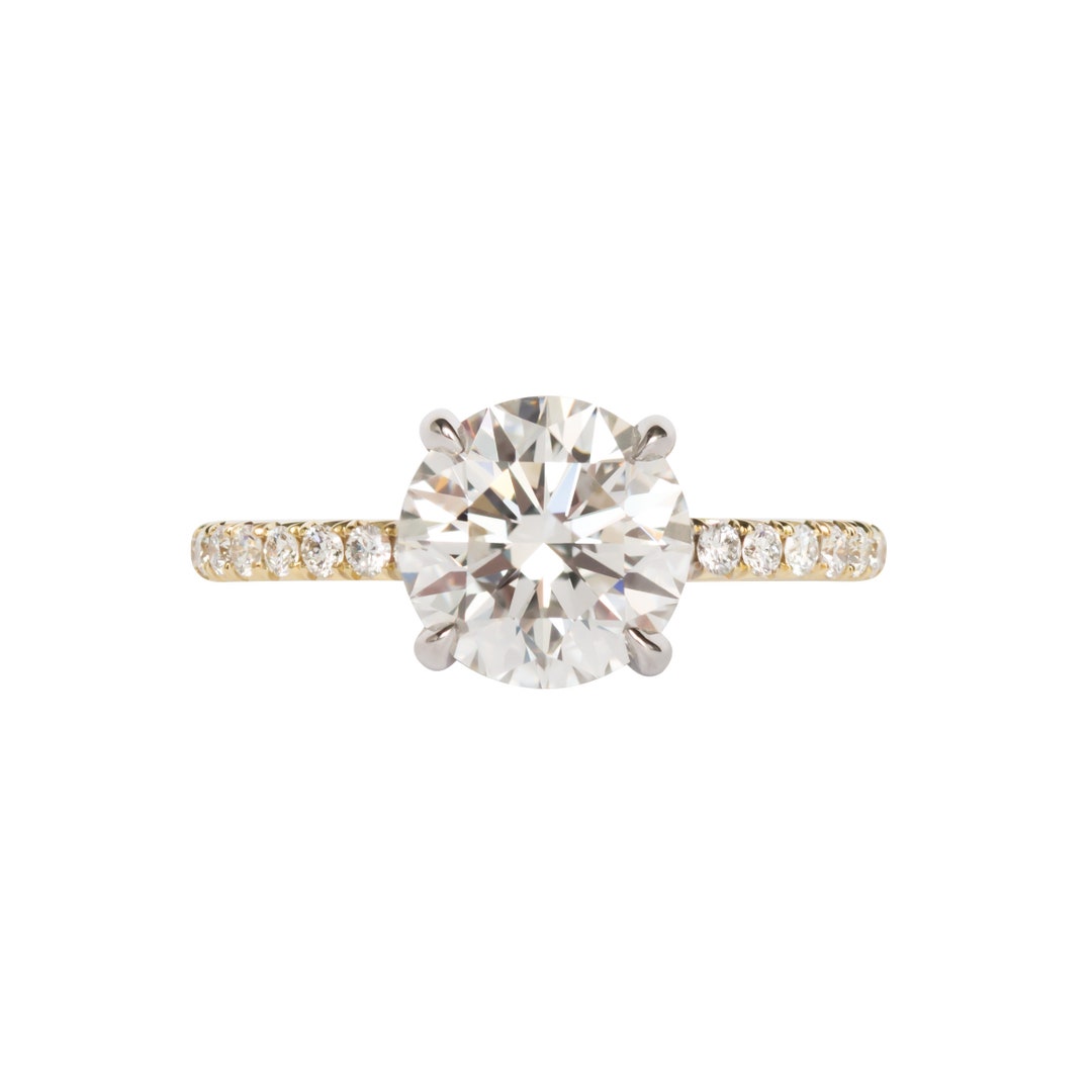 Round Brilliant Cut Solitaire Engagement Ring With Diamonds on Band ...