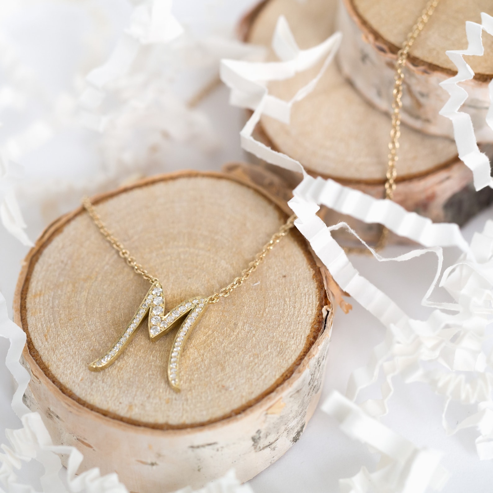 Dainty M Diamond Initial Pendant on Dainty Chain, M Letter Pendant ...