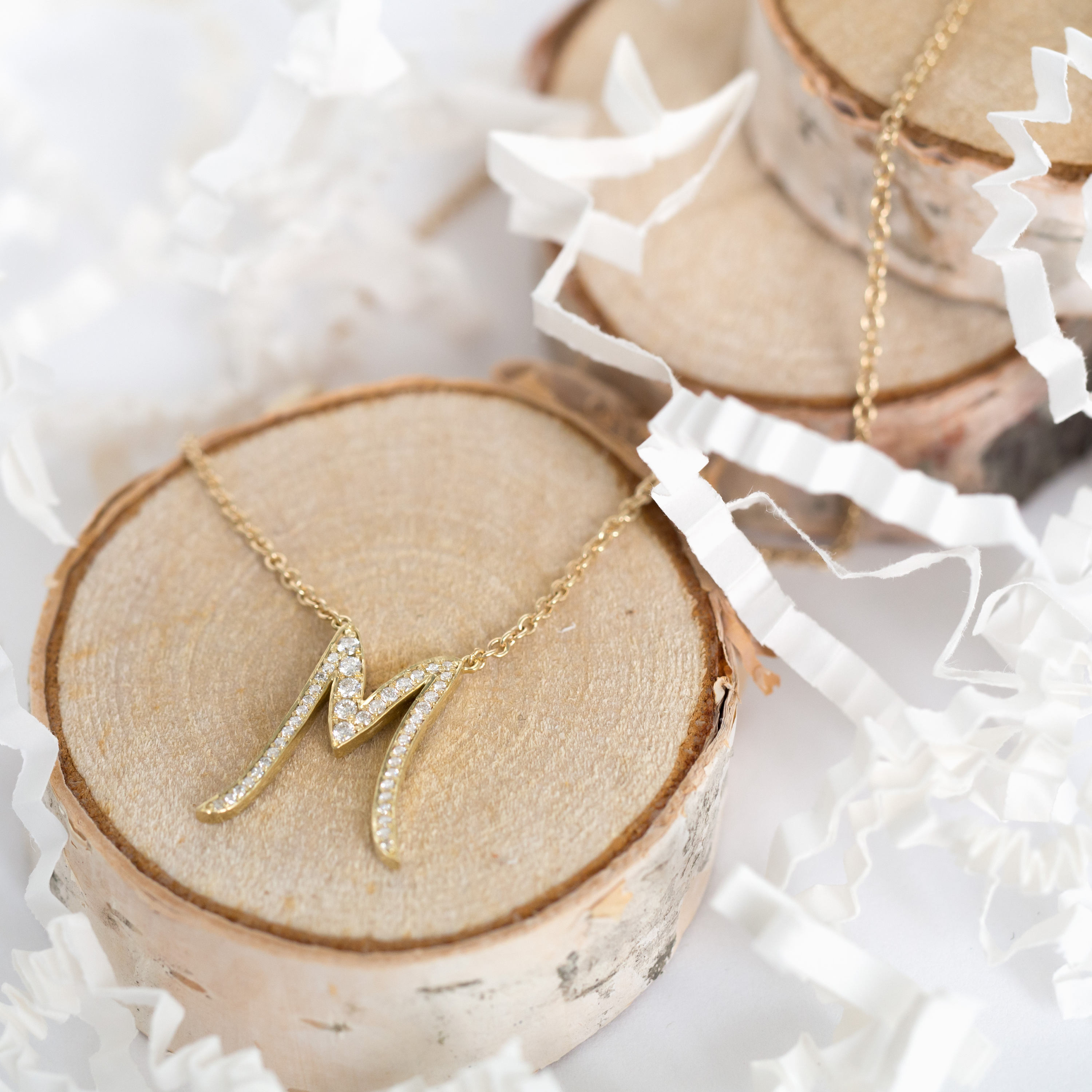 Dainty M Diamond Initial Pendant on Dainty Chain, M Letter Pendant ...