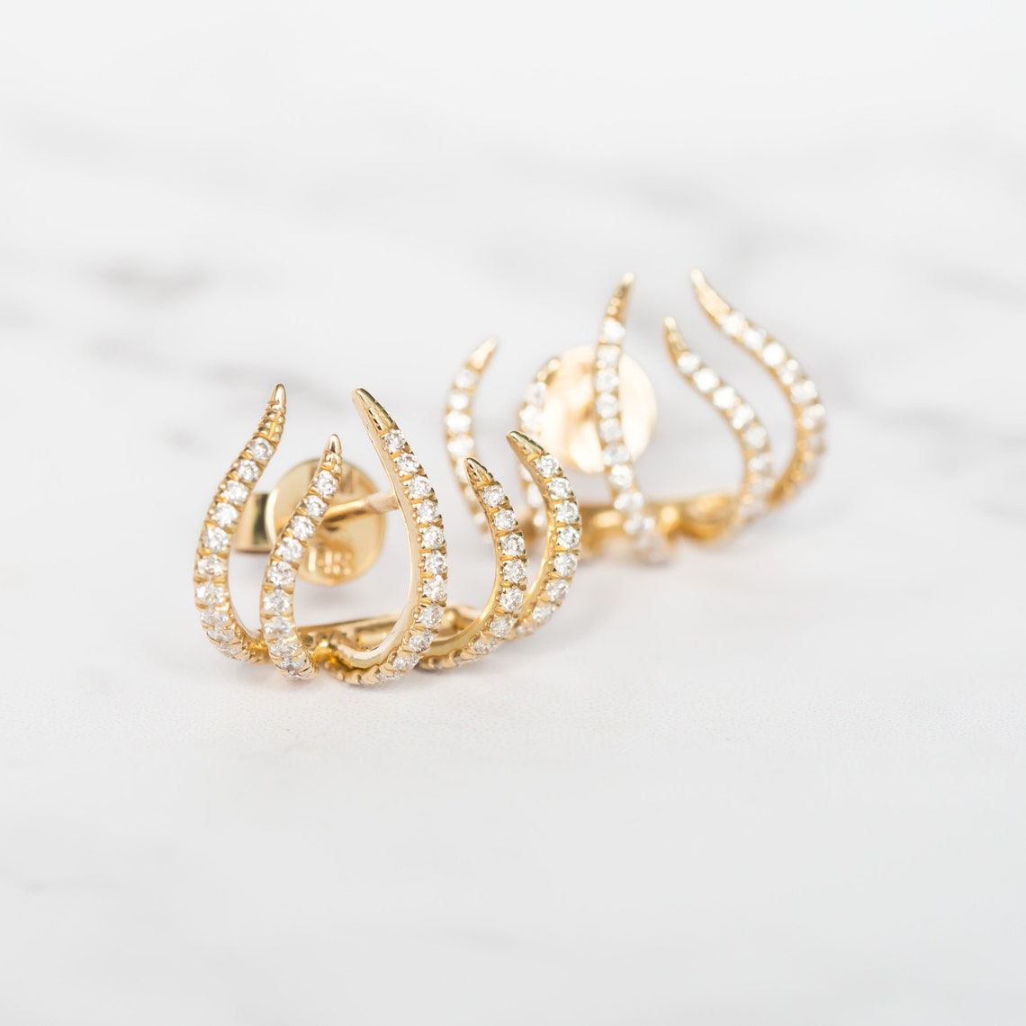 14K Yellow Gold Ear Crawler Studs DFE #008 - Etsy