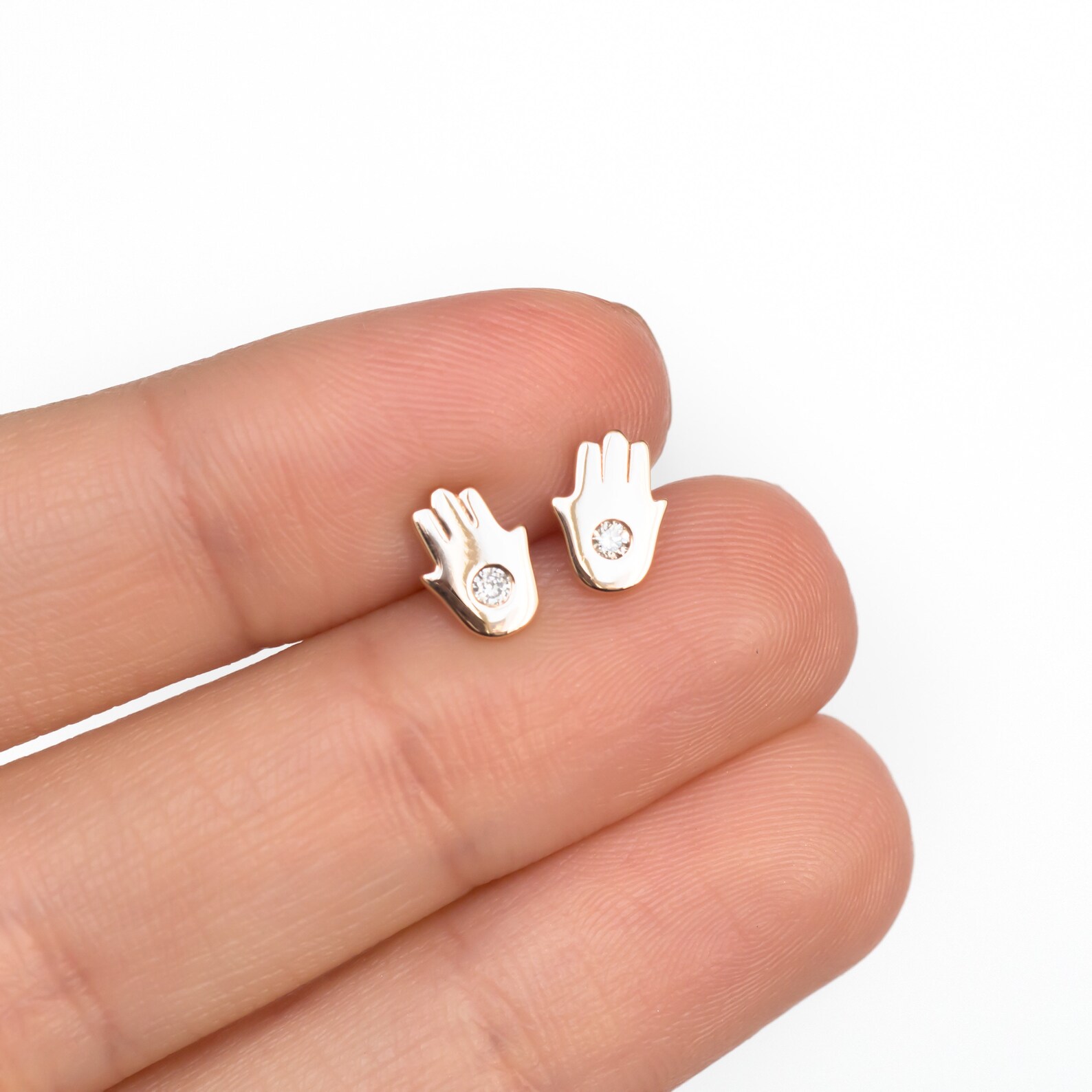 Petite Hamsa Hand Studs With Diamonds in Rose Gold DFE 005 - Etsy