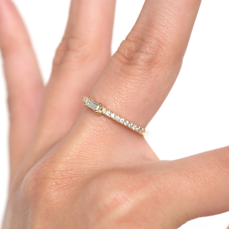 14K Yellow Gold Baguette Diamond Ring Pointer Finger Ring - Etsy