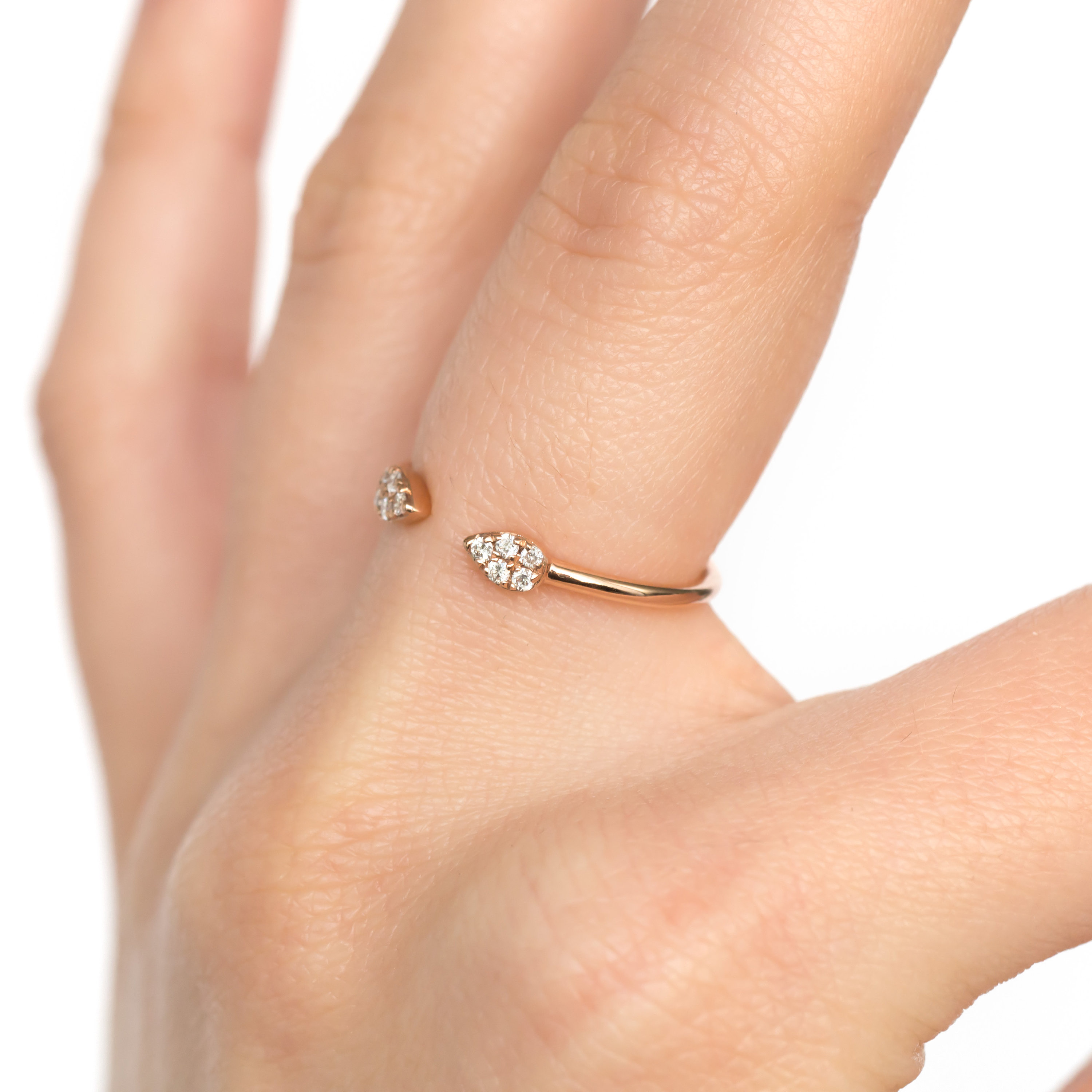 Open Cuff Diamond Leaf Ring, Horse Shoe Ring, Stackable Ring, Pointer ...