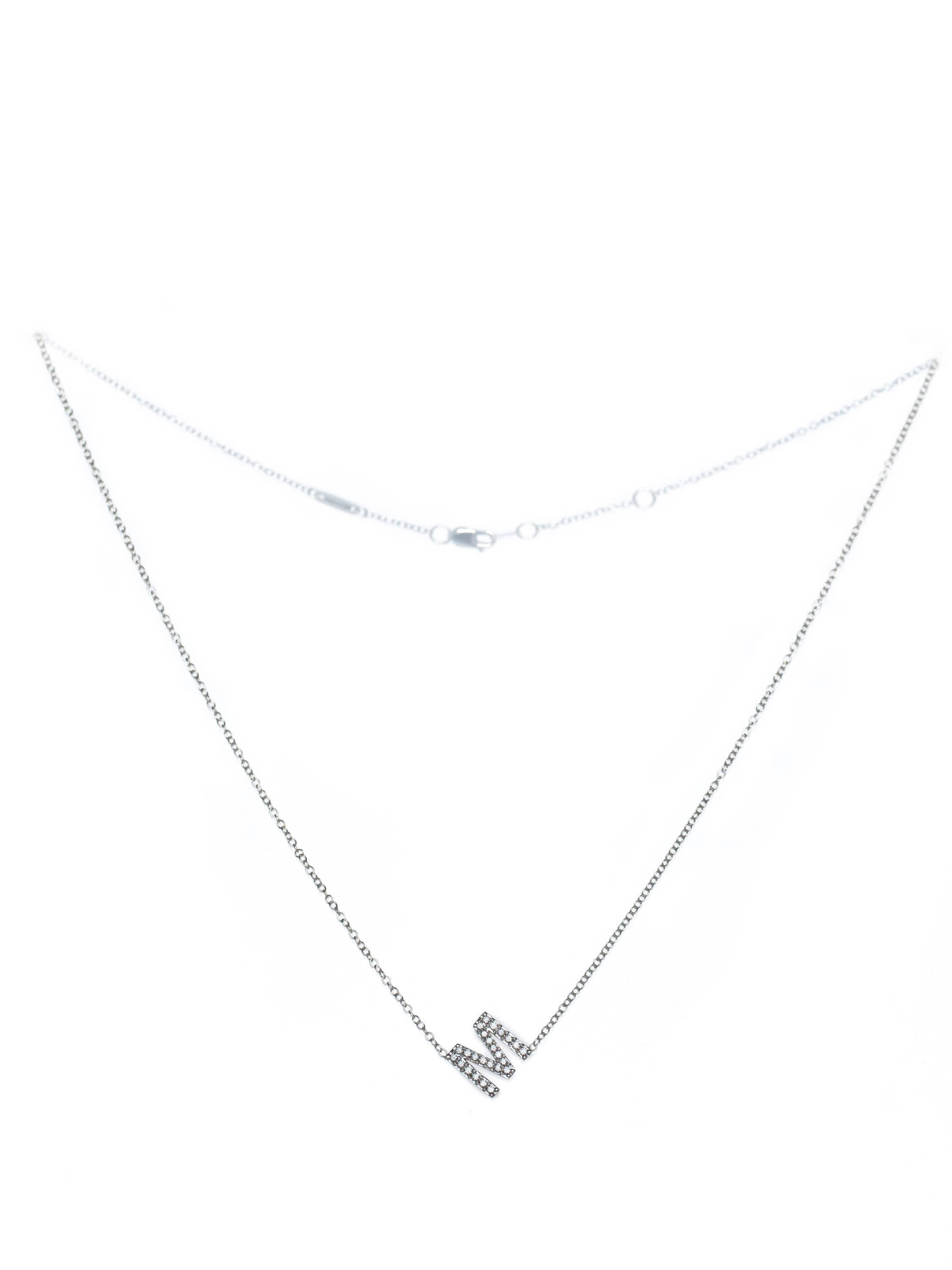 Slanted Block M Diamond Initial Pendant on Dainty Chain, M Letter ...
