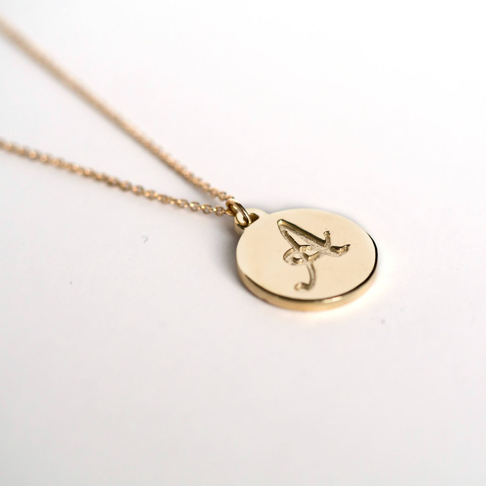 14k Yellow Gold Initial Necklace. Initial Pendant on a Dainty - Etsy