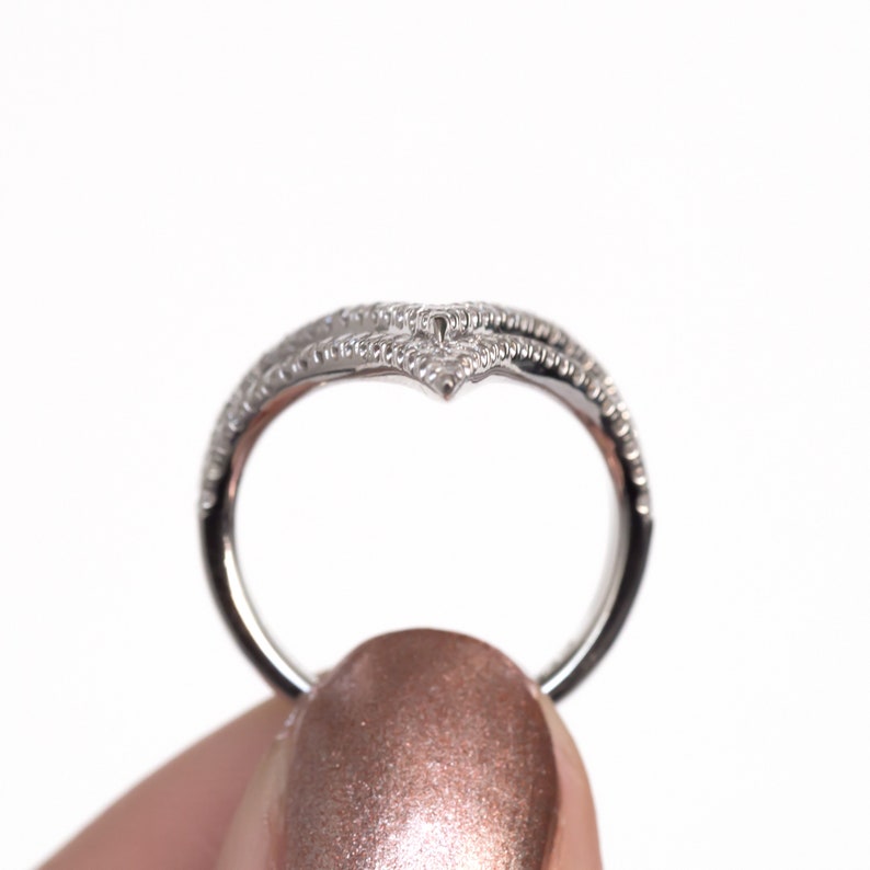 14k White Gold Double V Luxury Diamond Ring, Pointer Finger Ring, Right ...