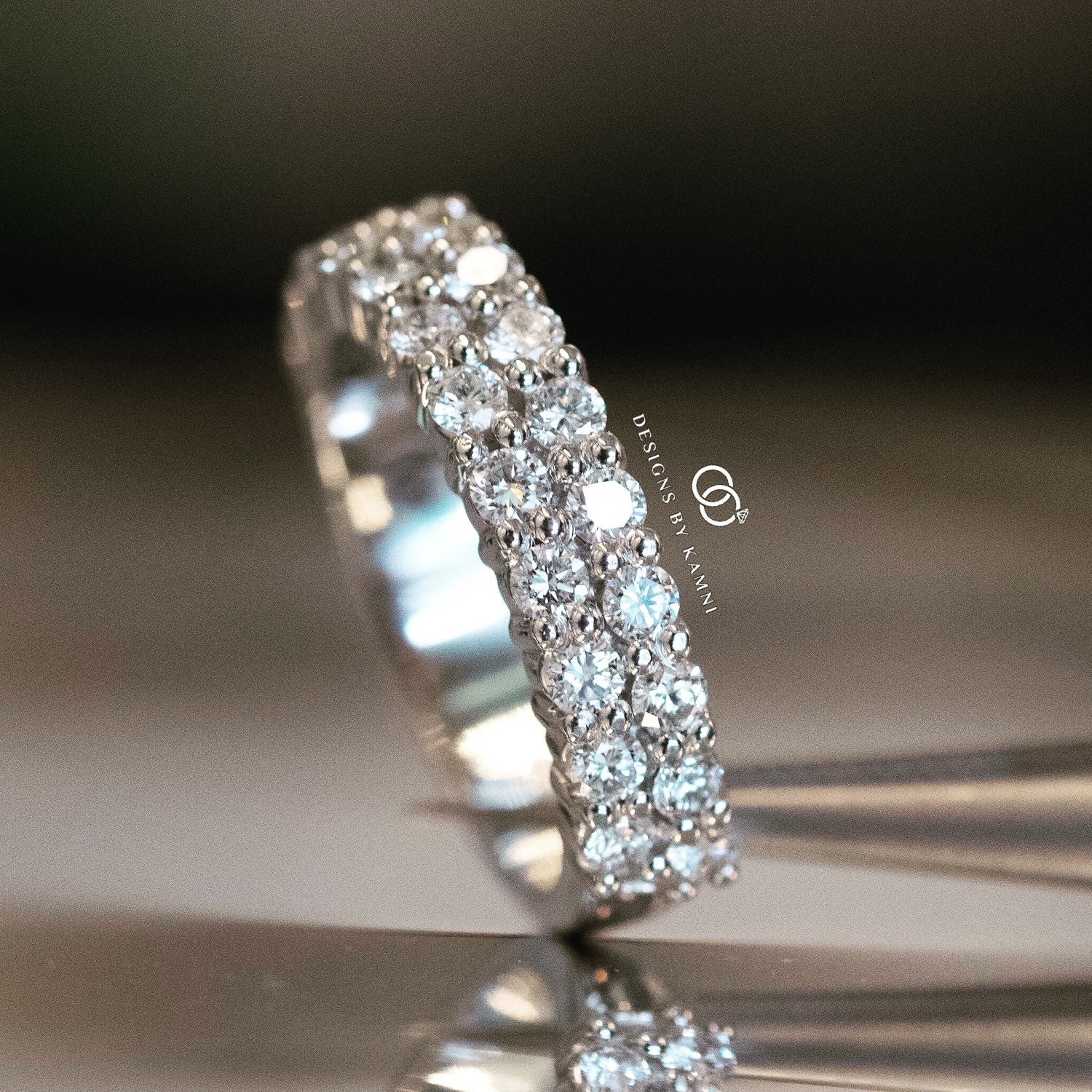 Half Way Around Wedding Band With 5 Pointer Diamonds and 18k White Gold ...