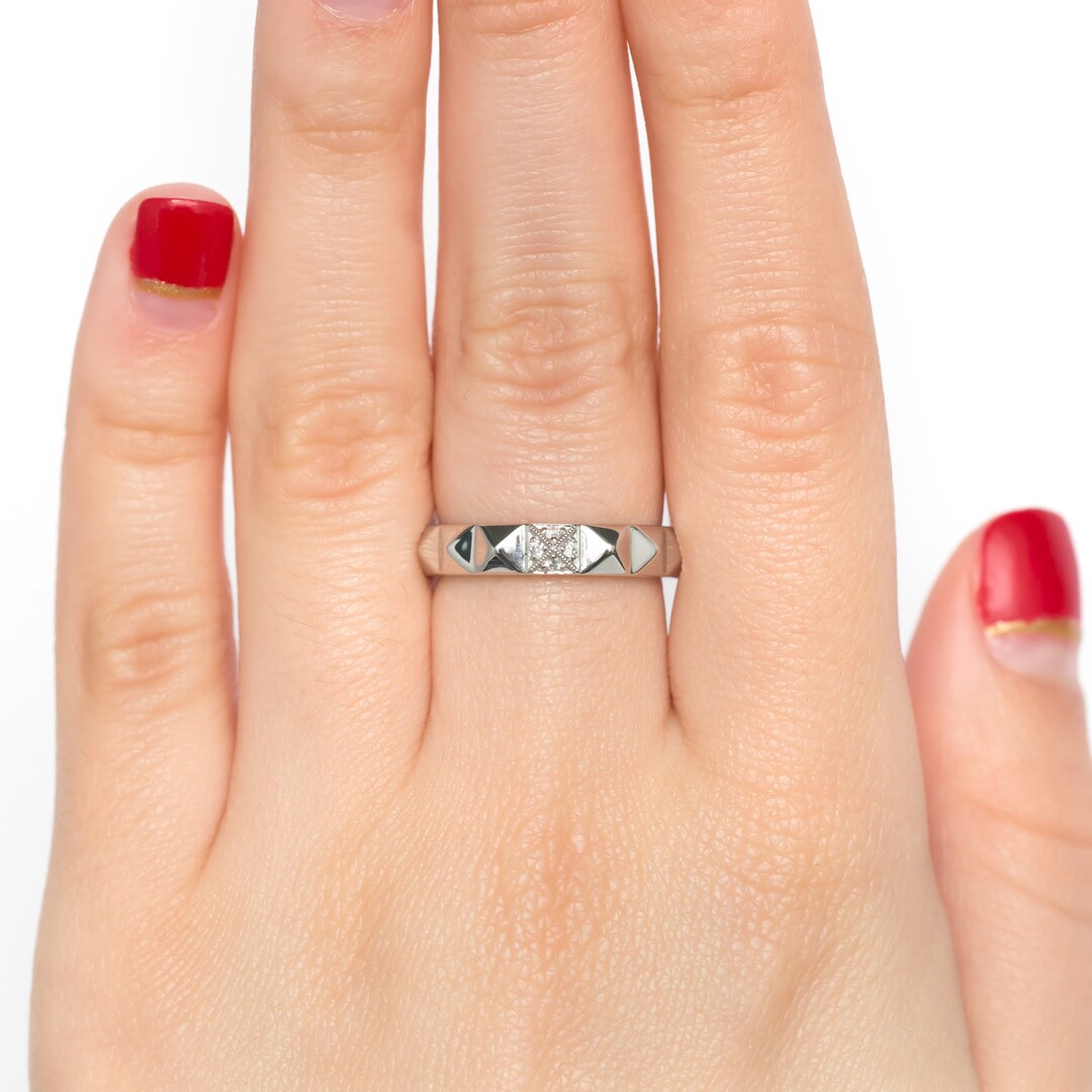 White Gold Diamond Shield Ring, Pointer Finger Ring, Right Hand Diamond ...