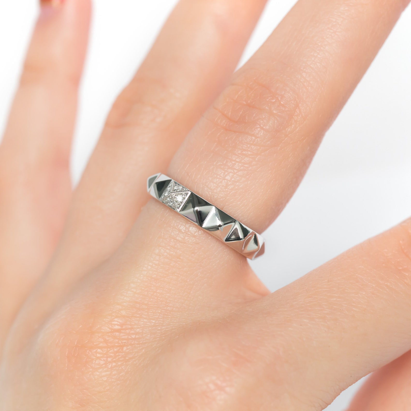 White Gold Diamond Shield Ring Pointer Finger Ring Right - Etsy