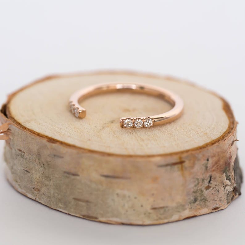 14k Rose Gold Open Cuff Ring, Open Diamond Wedding Band, Open Rose Gold ...