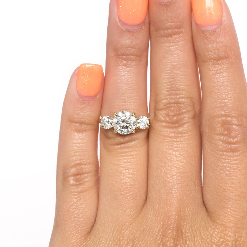 3 Stone Solitaire Engagement Ring Setting on A Thin Yellow - Etsy