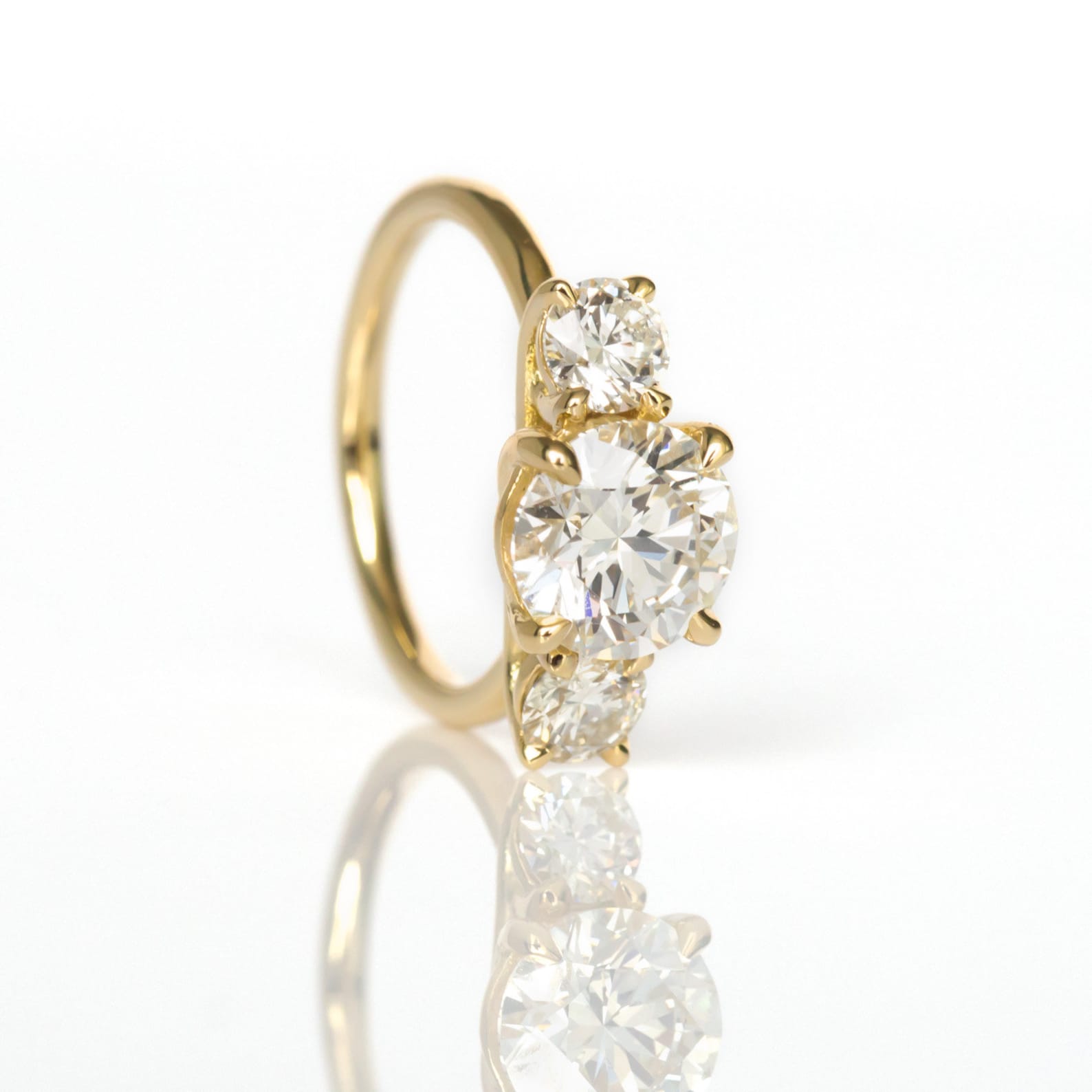 3 Stone Solitaire Engagement Ring Setting On A Thin Yellow | Etsy