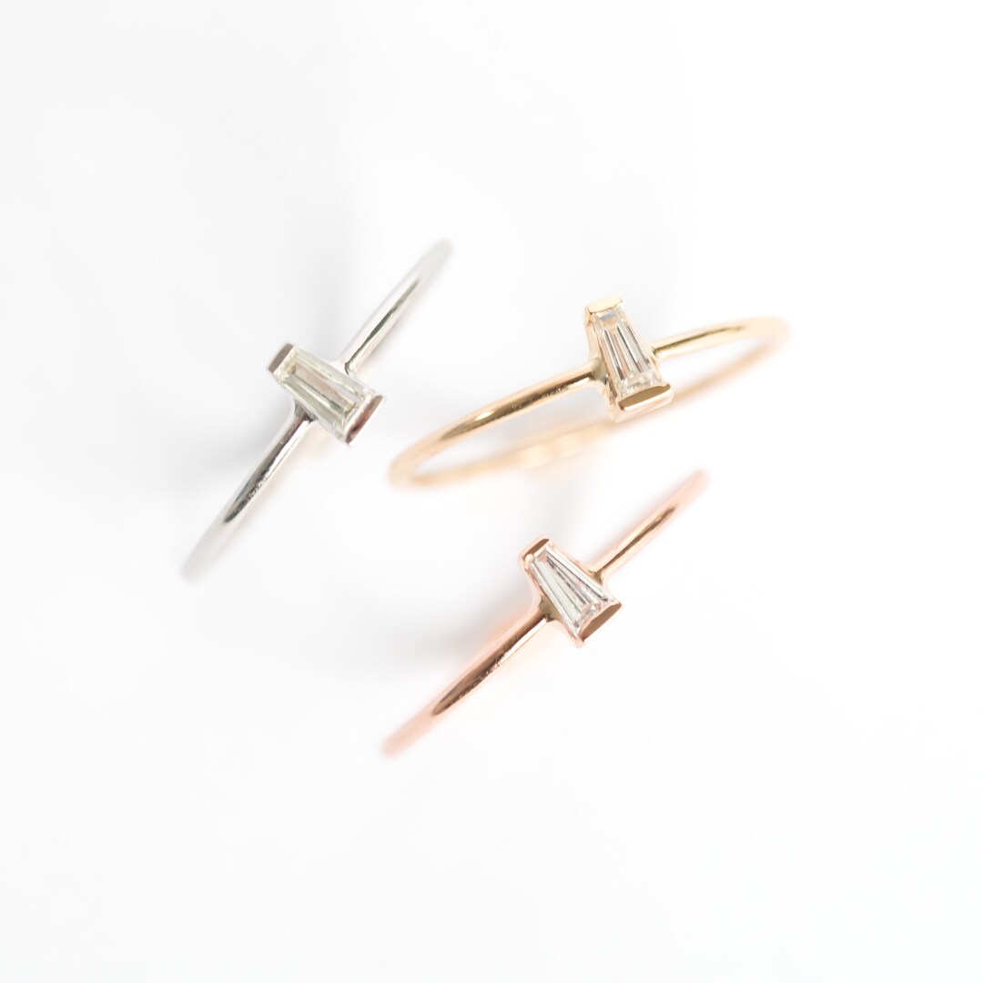 Baguette Stackable Petite Diamond Ring, Baguette Ring, Cute Pointer ...