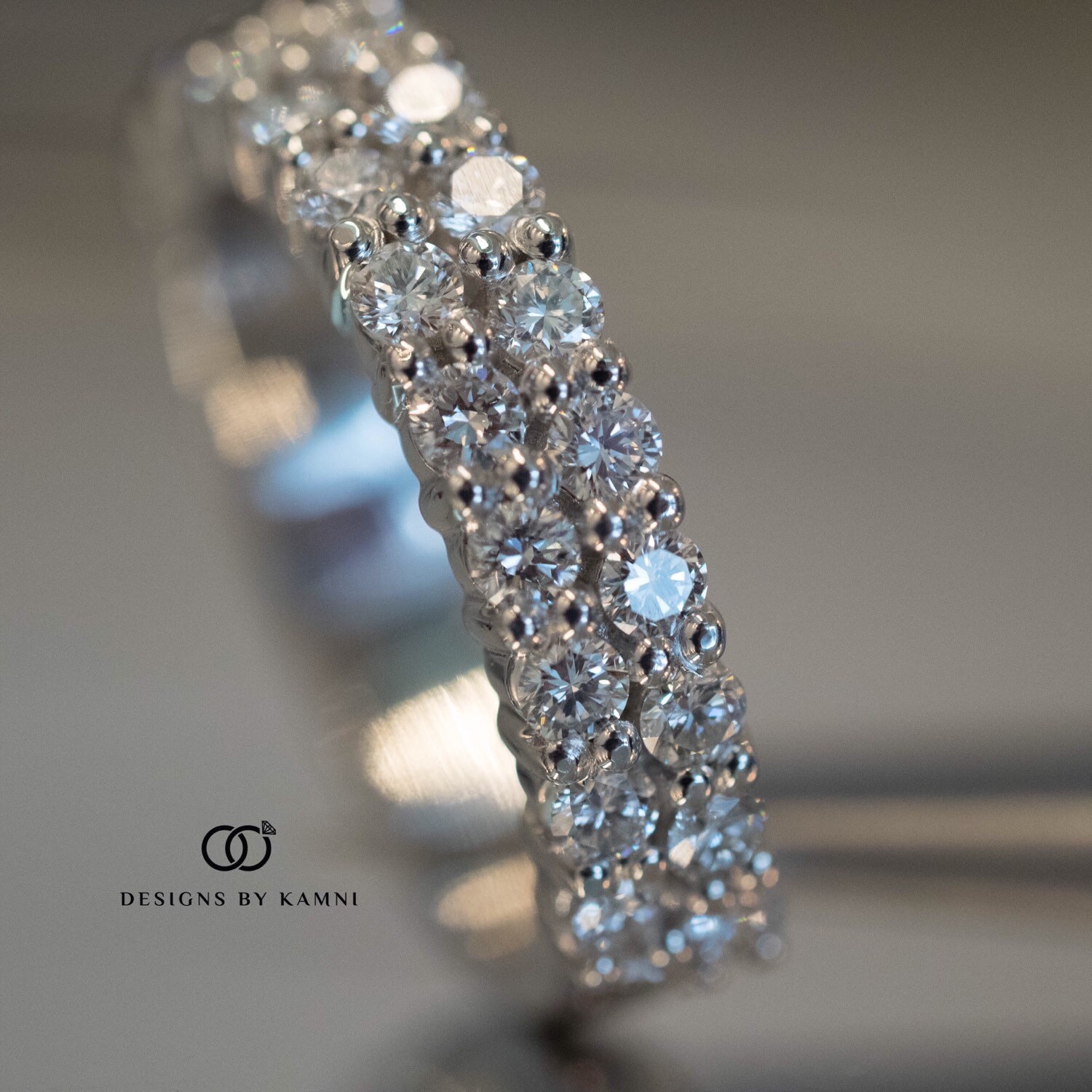 Half Way Around Wedding Band With 5 Pointer Diamonds and 18k White Gold ...