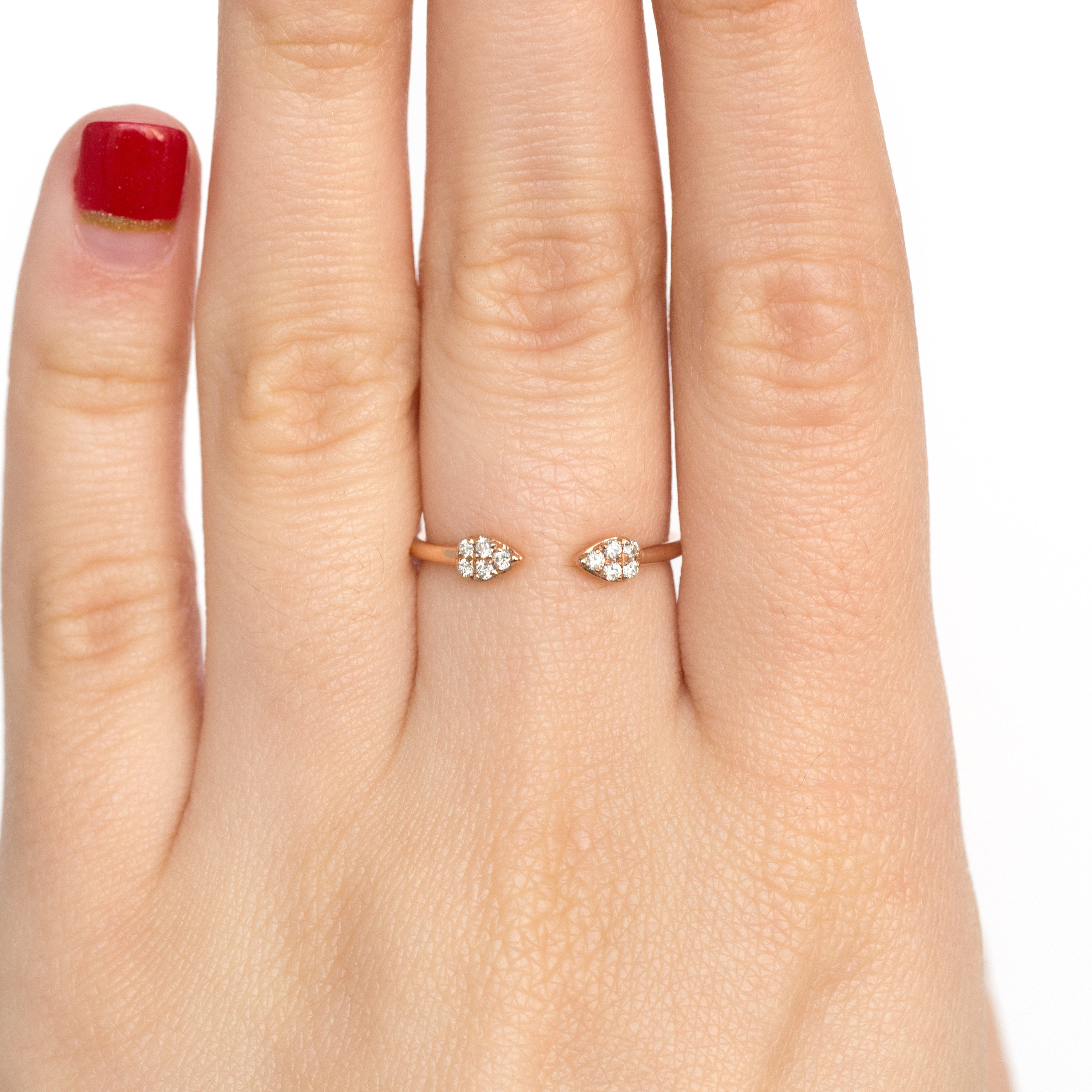 Open Cuff Diamond Leaf Ring, Horse Shoe Ring, Stackable Ring, Pointer ...