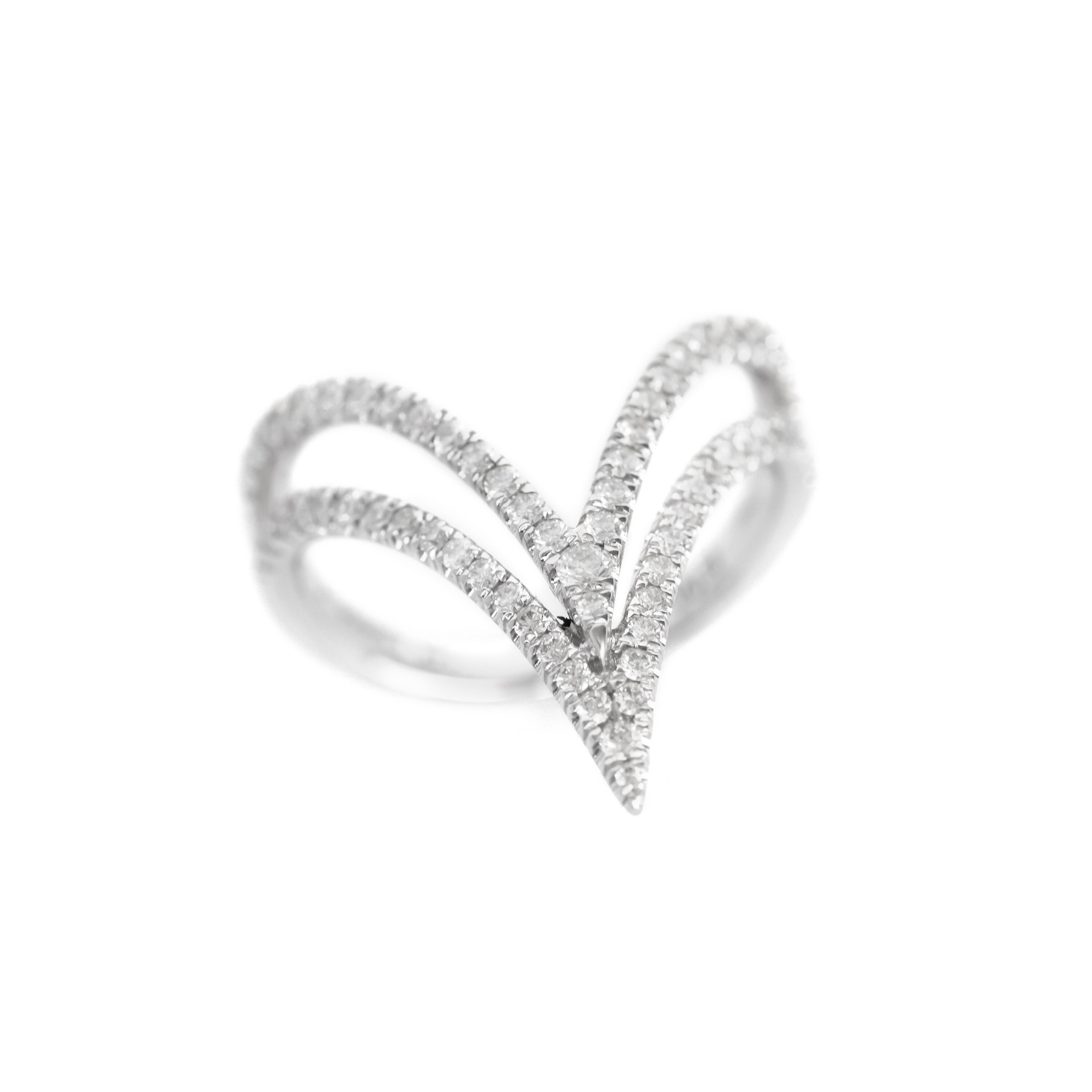 14k White Gold Double V Luxury Diamond Ring, Pointer Finger Ring, Right ...