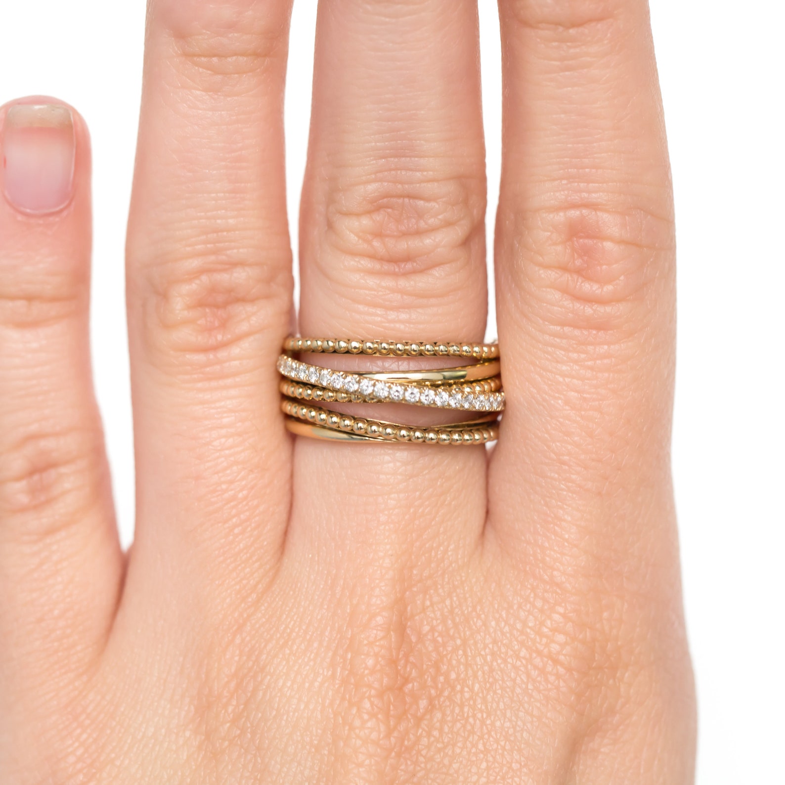 14K Yellow Gold Diamond Ring Pointer Finger Ring Right Hand - Etsy