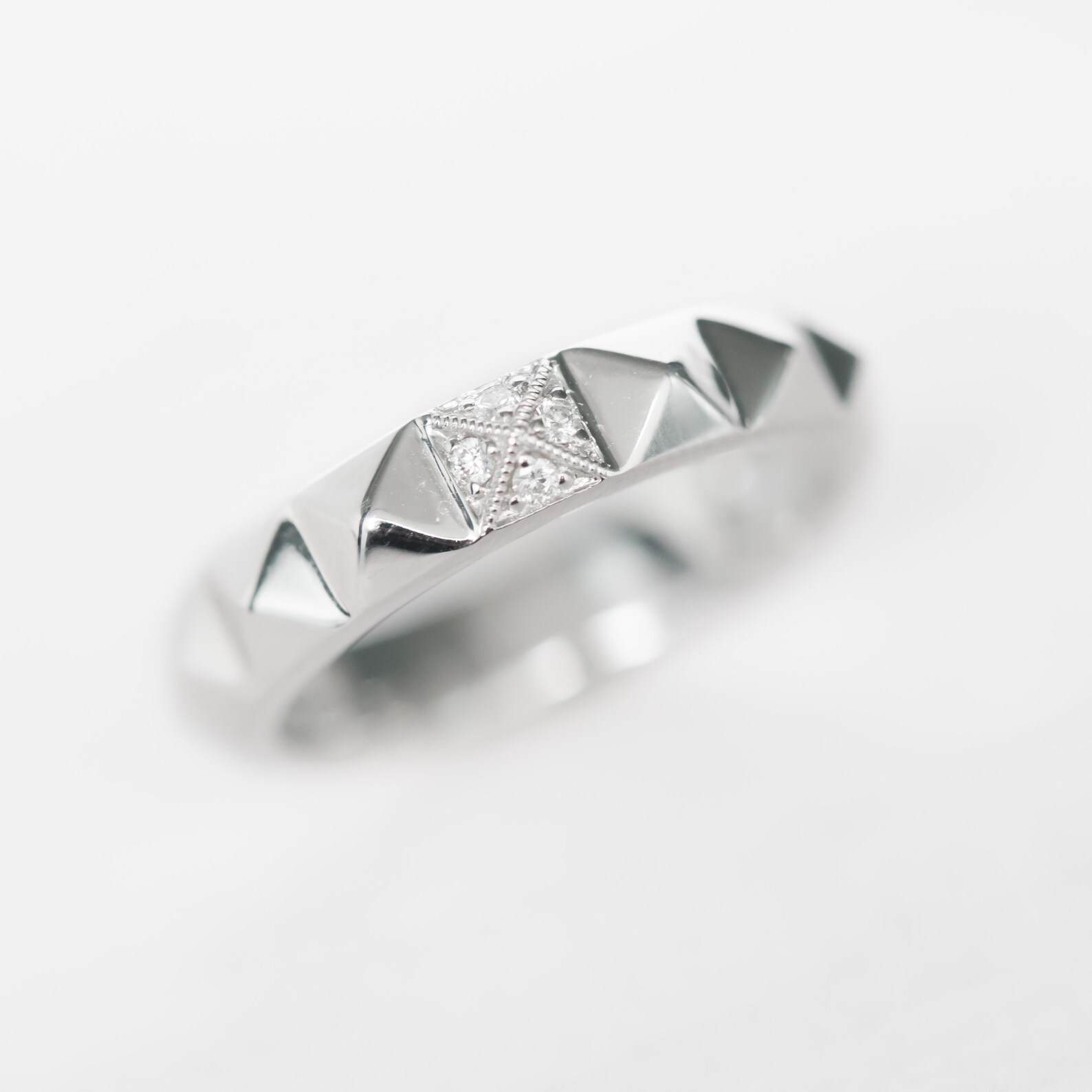 White Gold Diamond Shield Ring, Pointer Finger Ring, Right Hand Diamond ...