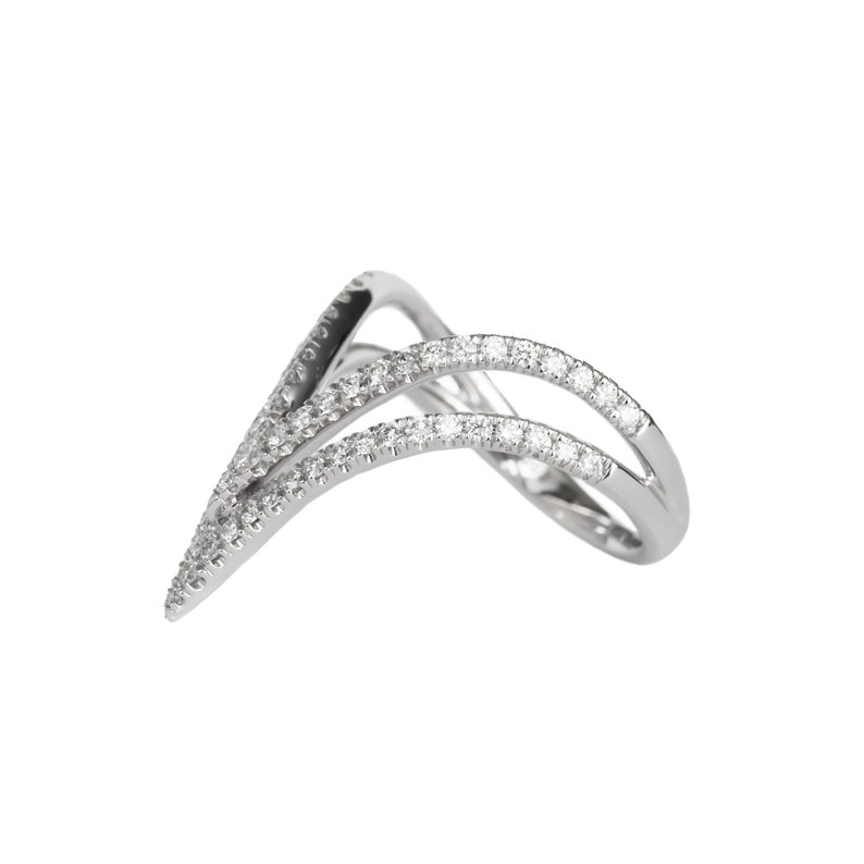 14k White Gold Double V Luxury Diamond Ring, Pointer Finger Ring, Right ...