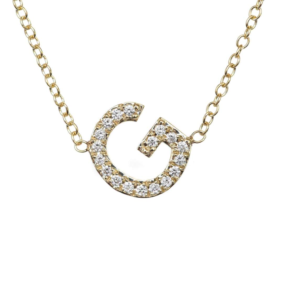 Slanted Block G Diamond Initial Pendant on Dainty Chain, G Letter ...