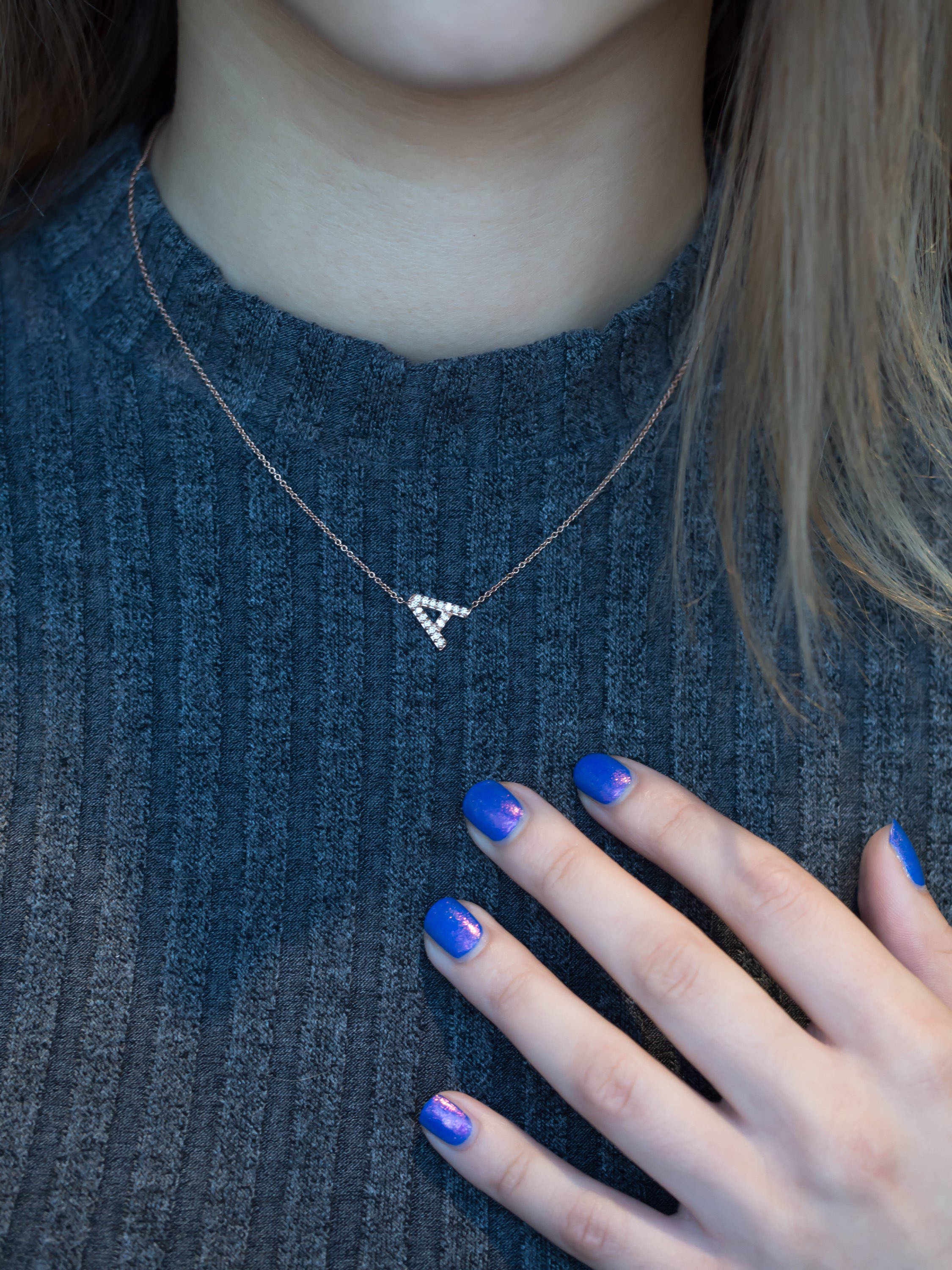 Slanted Block A Diamond Initial Pendant on Dainty Chain, A Letter ...