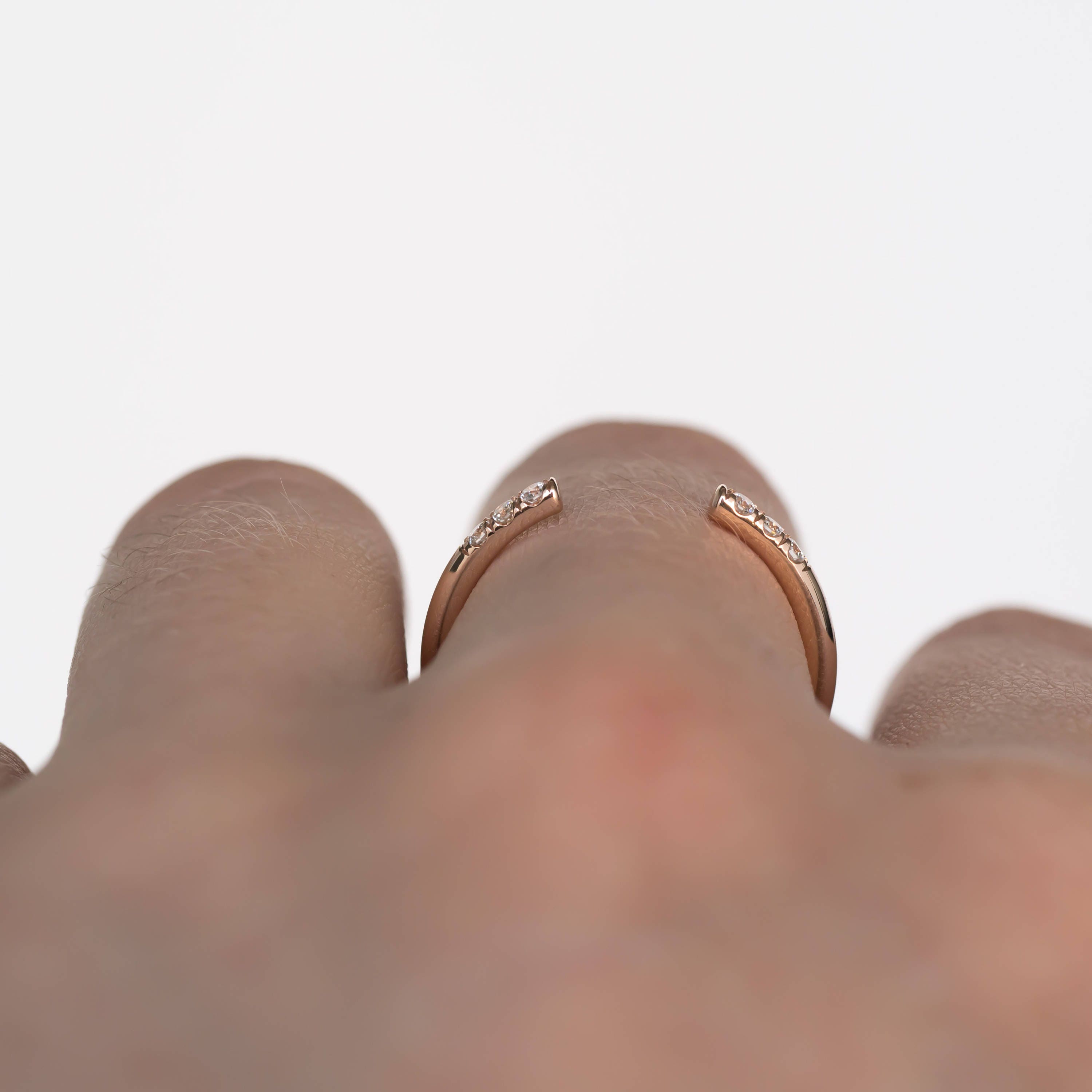 14k Rose Gold Open Cuff Ring, Open Diamond Wedding Band, Open Rose Gold ...