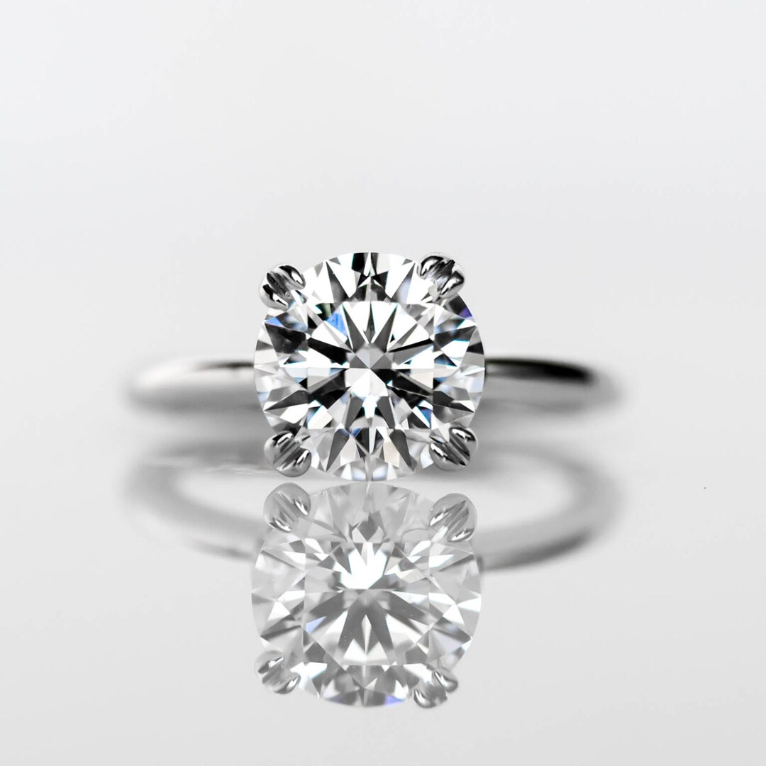 Round Brilliant Cut Solitaire Diamond Engagement Ring With Plain Band ...