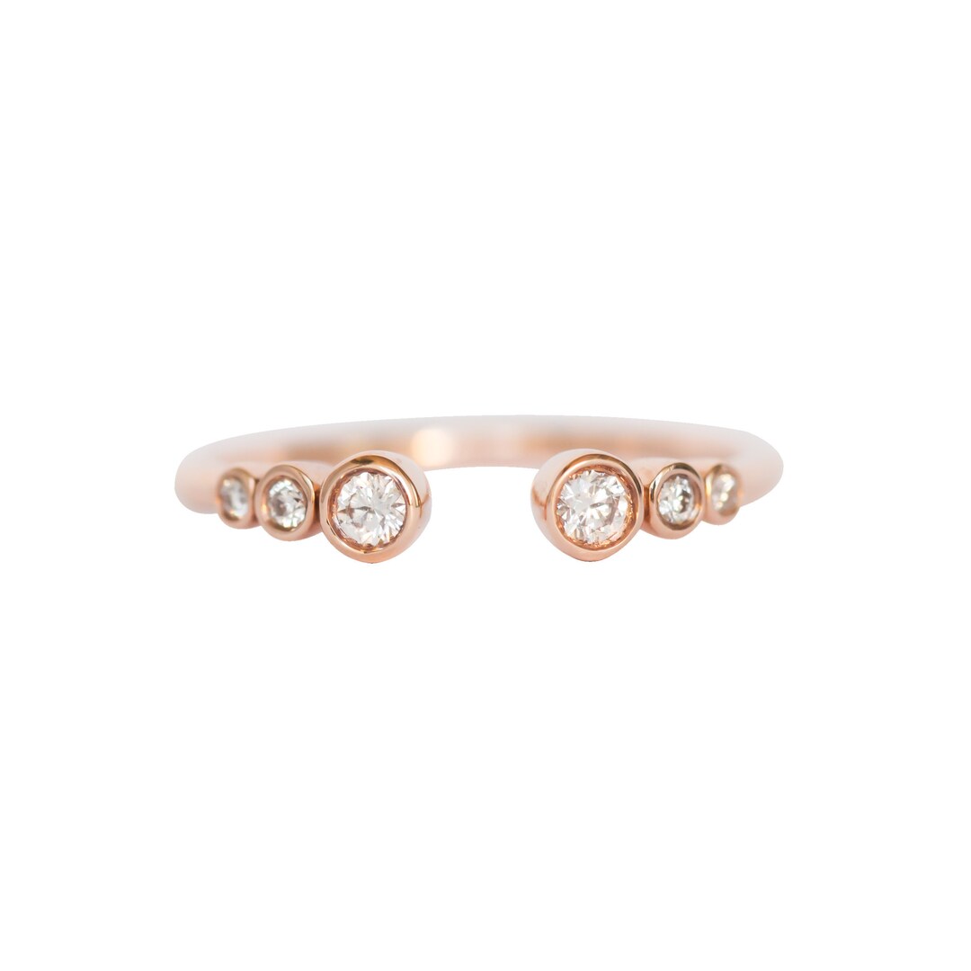 Rose Gold Open Cuff Graduated Diamond Ring, Open Rose Gold Ring ...