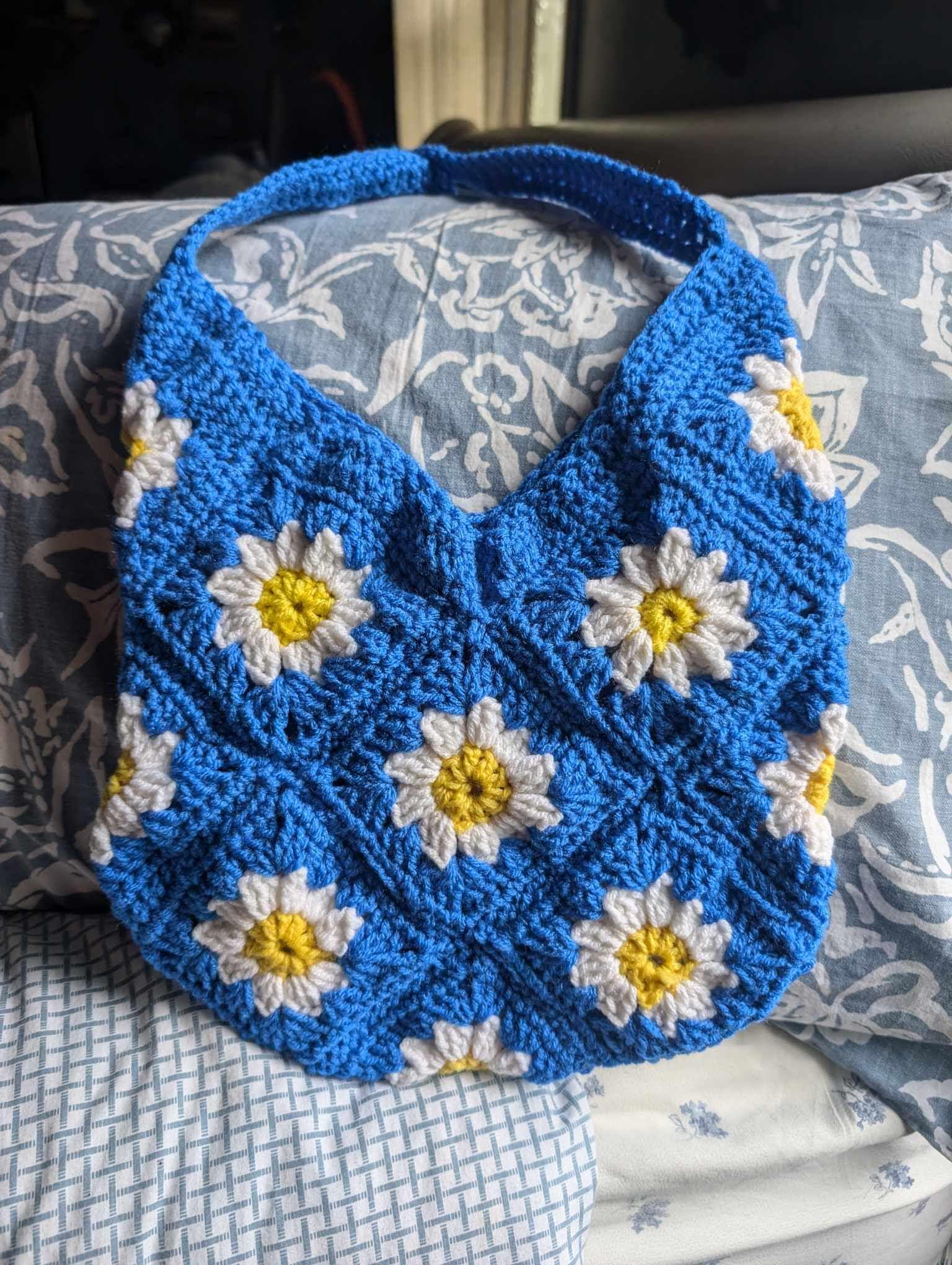 Blue Daisy Crochet Granny Square Bohemian Hobo Bag Purse - Etsy