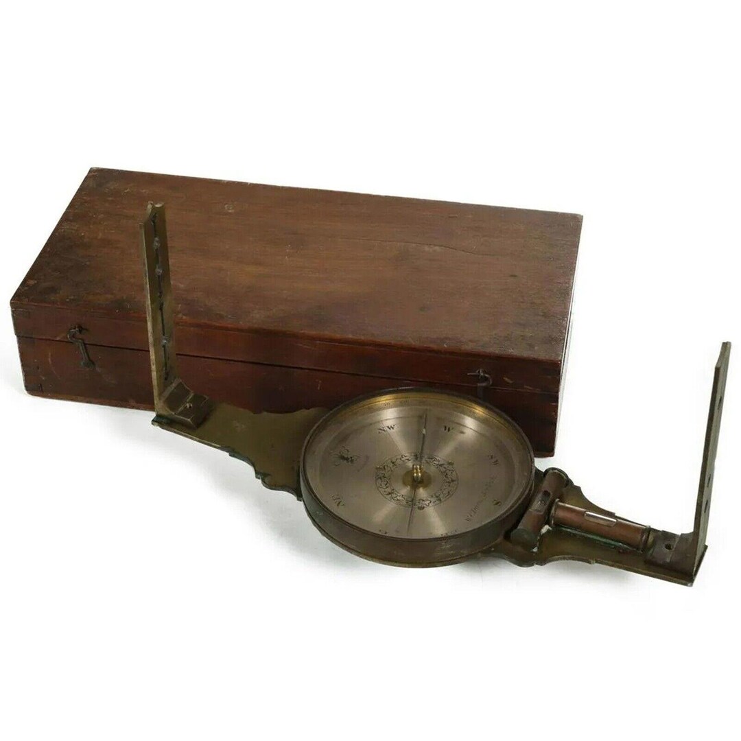 W.C. Davis NY Large Brass Surveyors Compass Peep Sights Silvered Dial ...