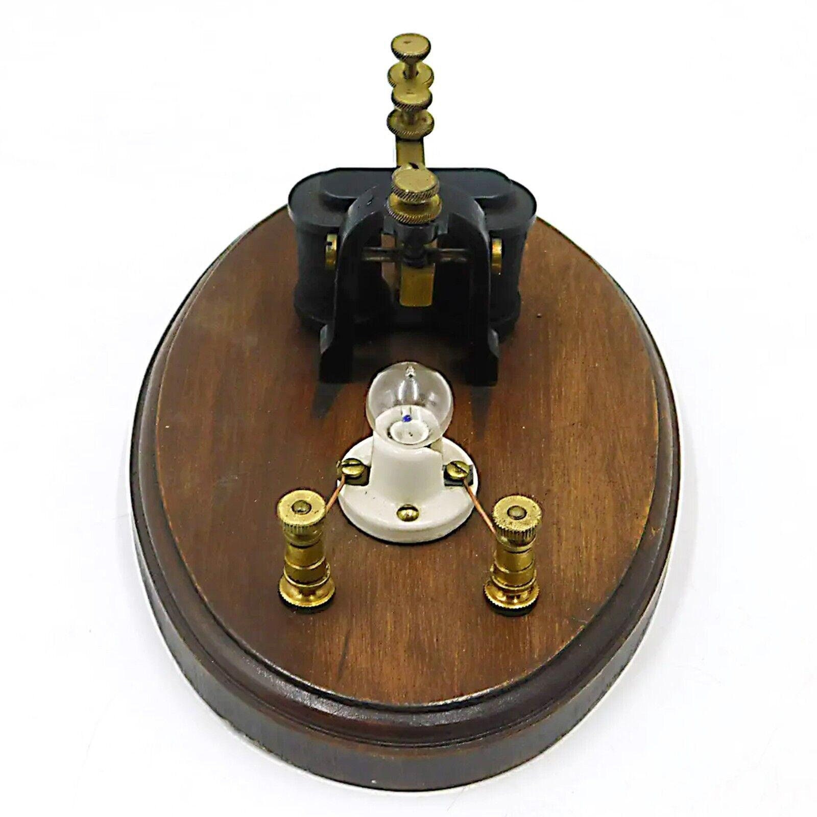 Antique Telegraph Machine Sounder & Signal Light Mounted Wooden Base ...