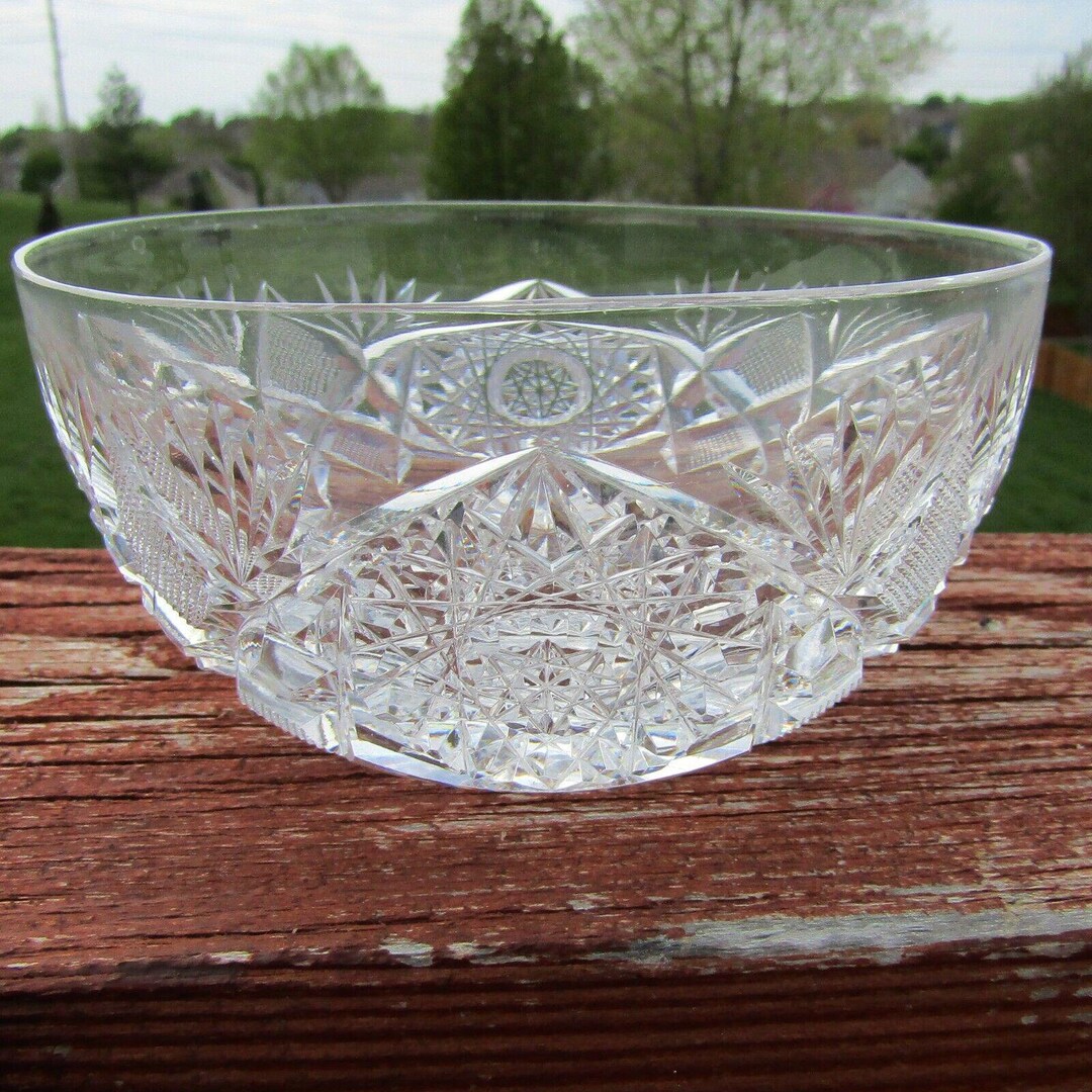 ABP Cut Glass Bowl: American Brilliant Period Hobstar Design (4.5 Inch ...