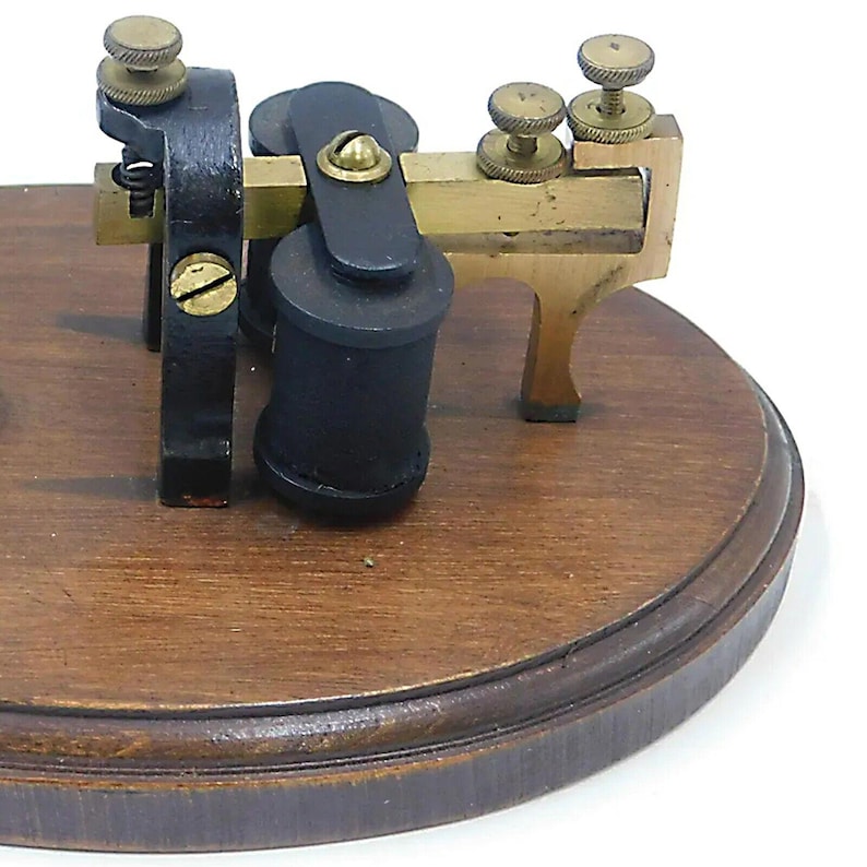 Antique Telegraph Machine Sounder & Signal Light Mounted Wooden Base ...