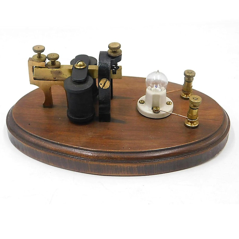 Antique Telegraph Machine Sounder & Signal Light Mounted Wooden Base ...