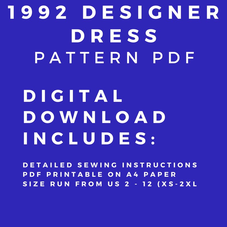 1992 Designer Dress Pattern PDF // Digital Pattern Download // US Size ...