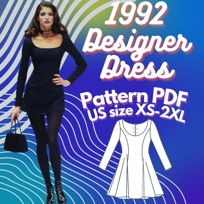 1992 Designer Dress Pattern PDF // Digital Pattern Download // US Size ...
